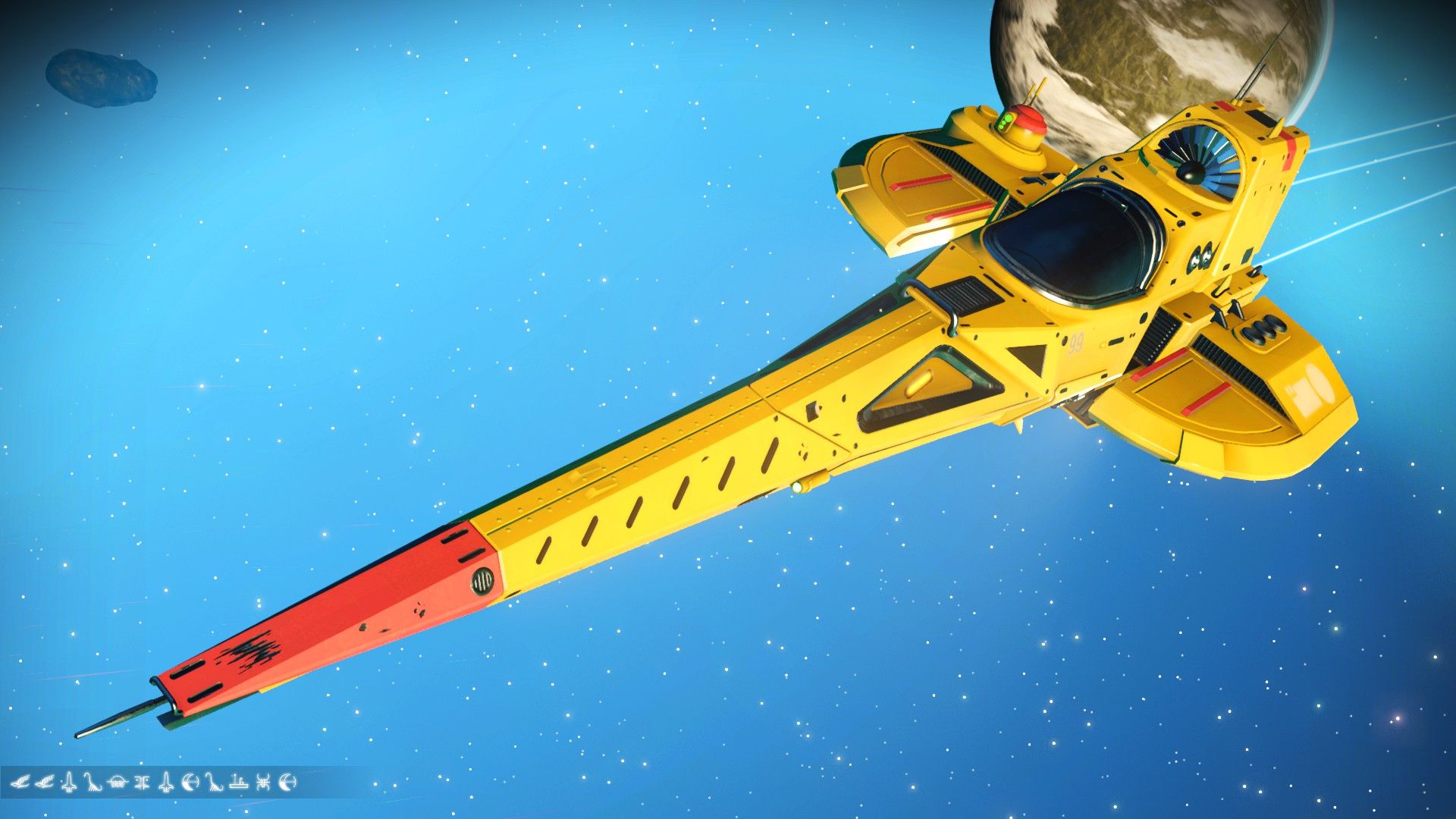 Droid Wing Needle. Triple Thruster. Yellow with Red Accents. T3 Economy | Scrolller