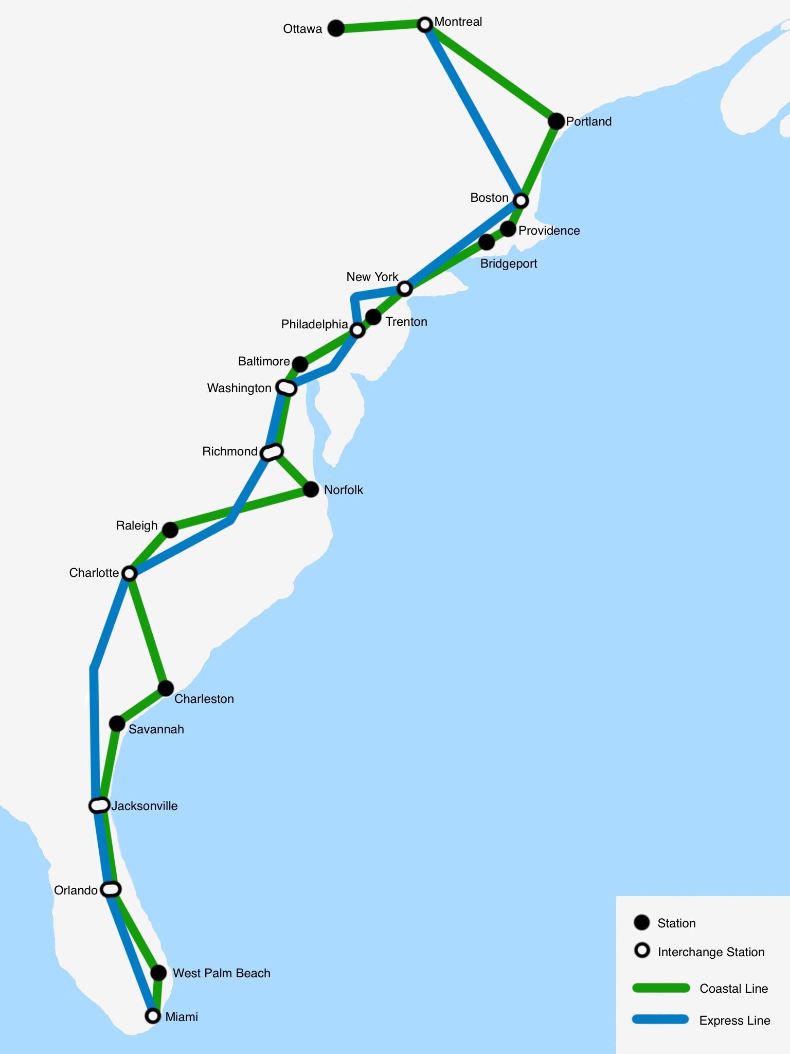 East Coast theoretical high-speed rail | Scrolller