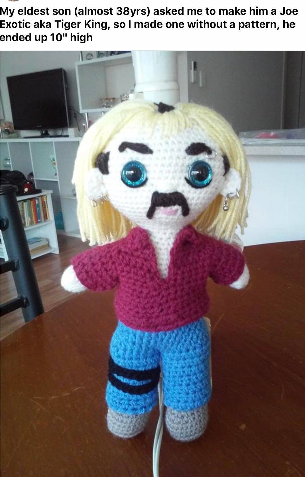 Elderly woman crotchets the Tiger King. | Scrolller