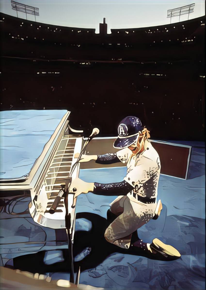 Elton john at dodger stadium painted by remini | Scrolller