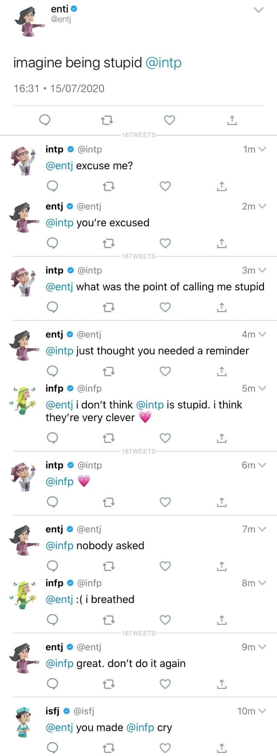 ENTJ + INTP + INFP + ISFJ meme | Scrolller