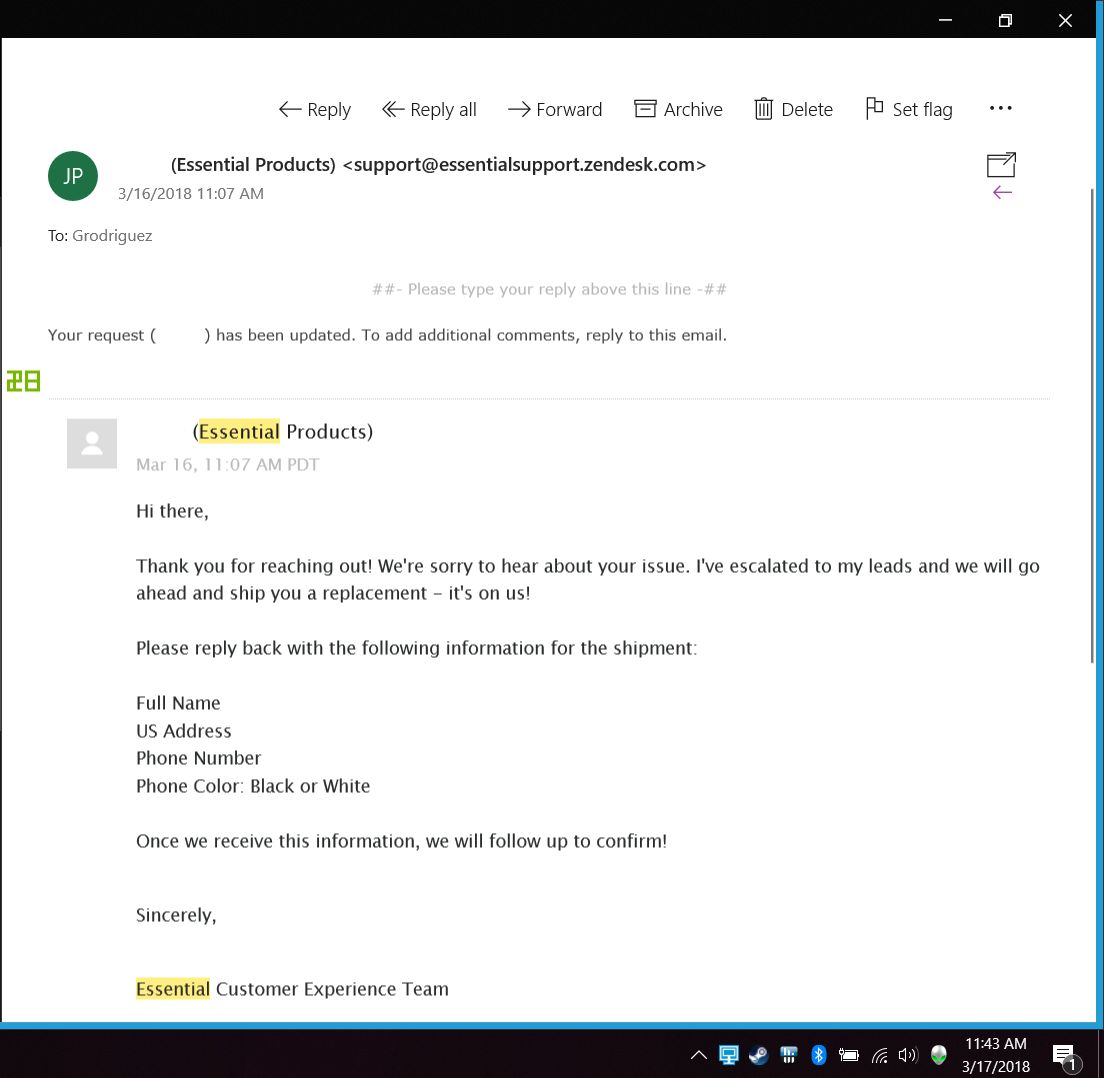 Essential's support is top notch! | Scrolller