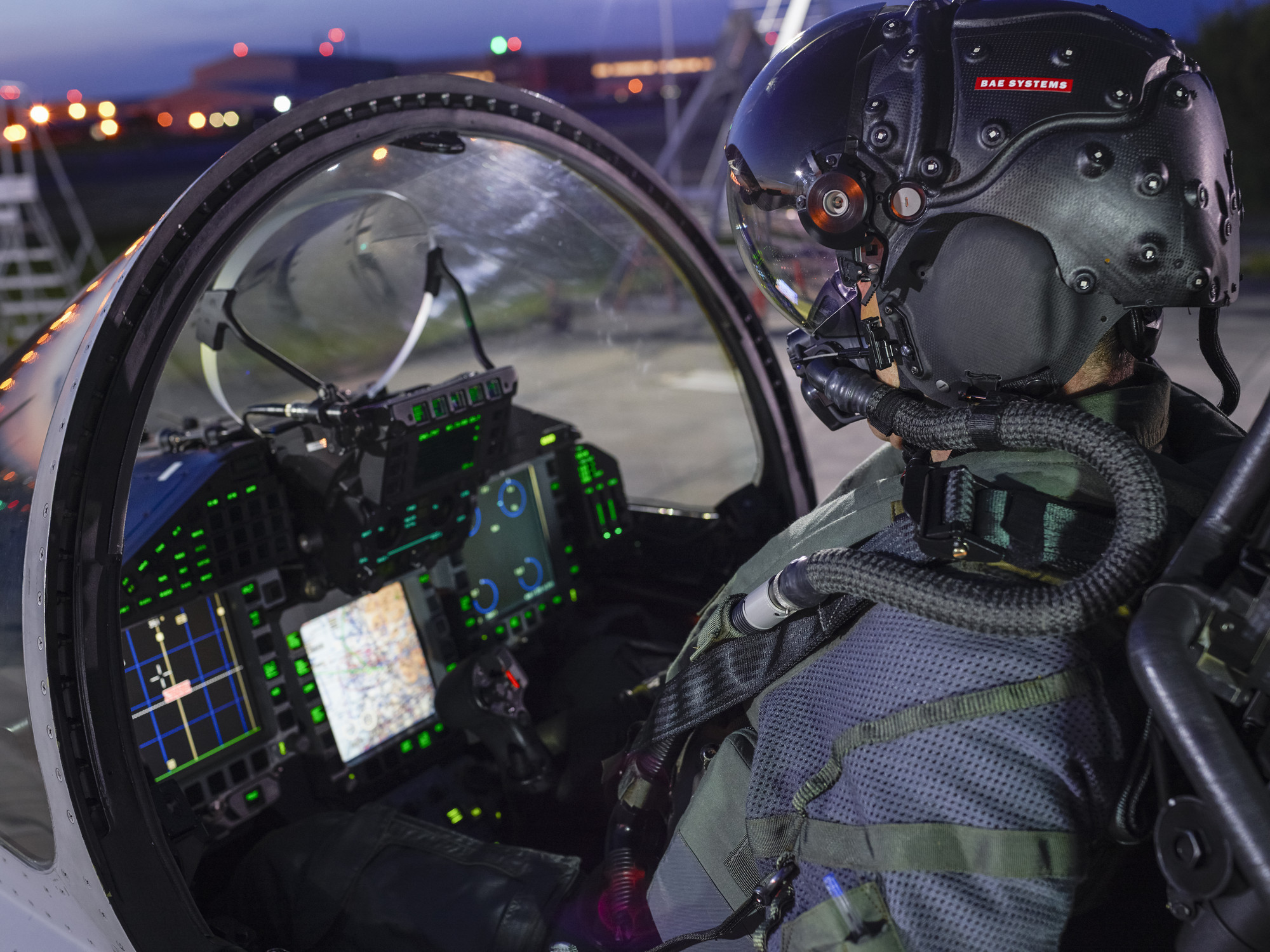 Eurofighter Typhoon pilot wearing a BAE Systems Striker II HMD helmet | Scrolller