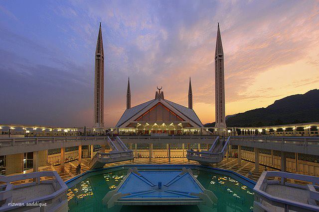 Faisal Mosque - Islamabad, Pakistan (Inside view at sunset) | Scrolller