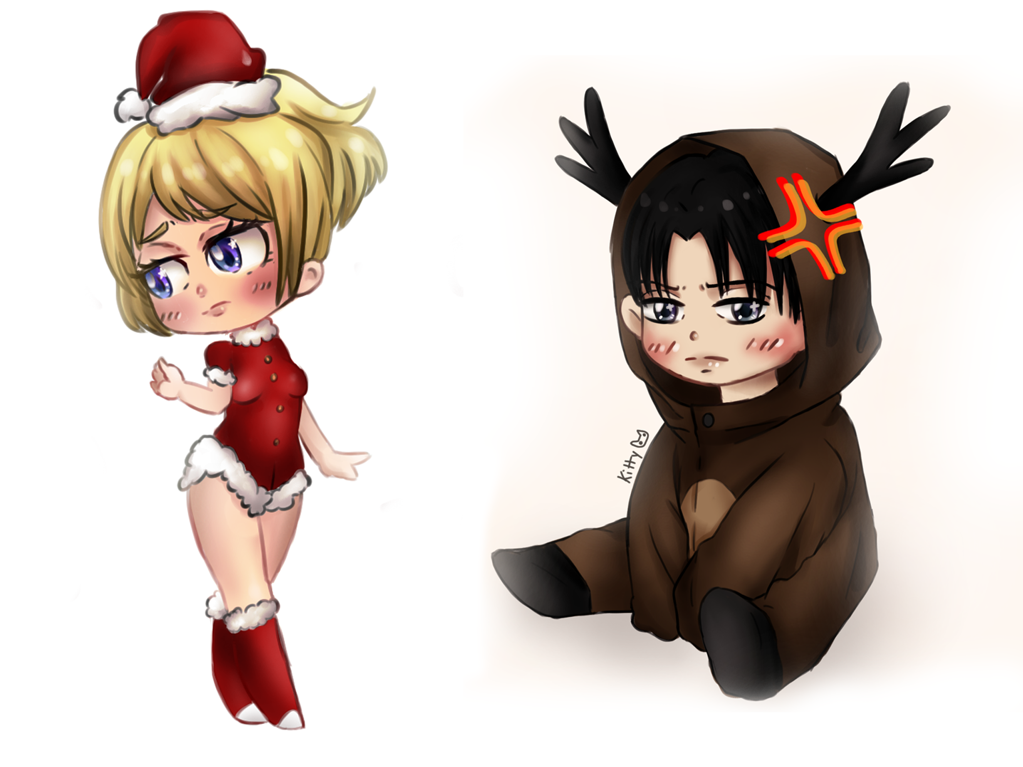 [FANART] [OC] Attack on Titan Christmas Chibis! (Annie and Levi) Anyone else I should draw ...