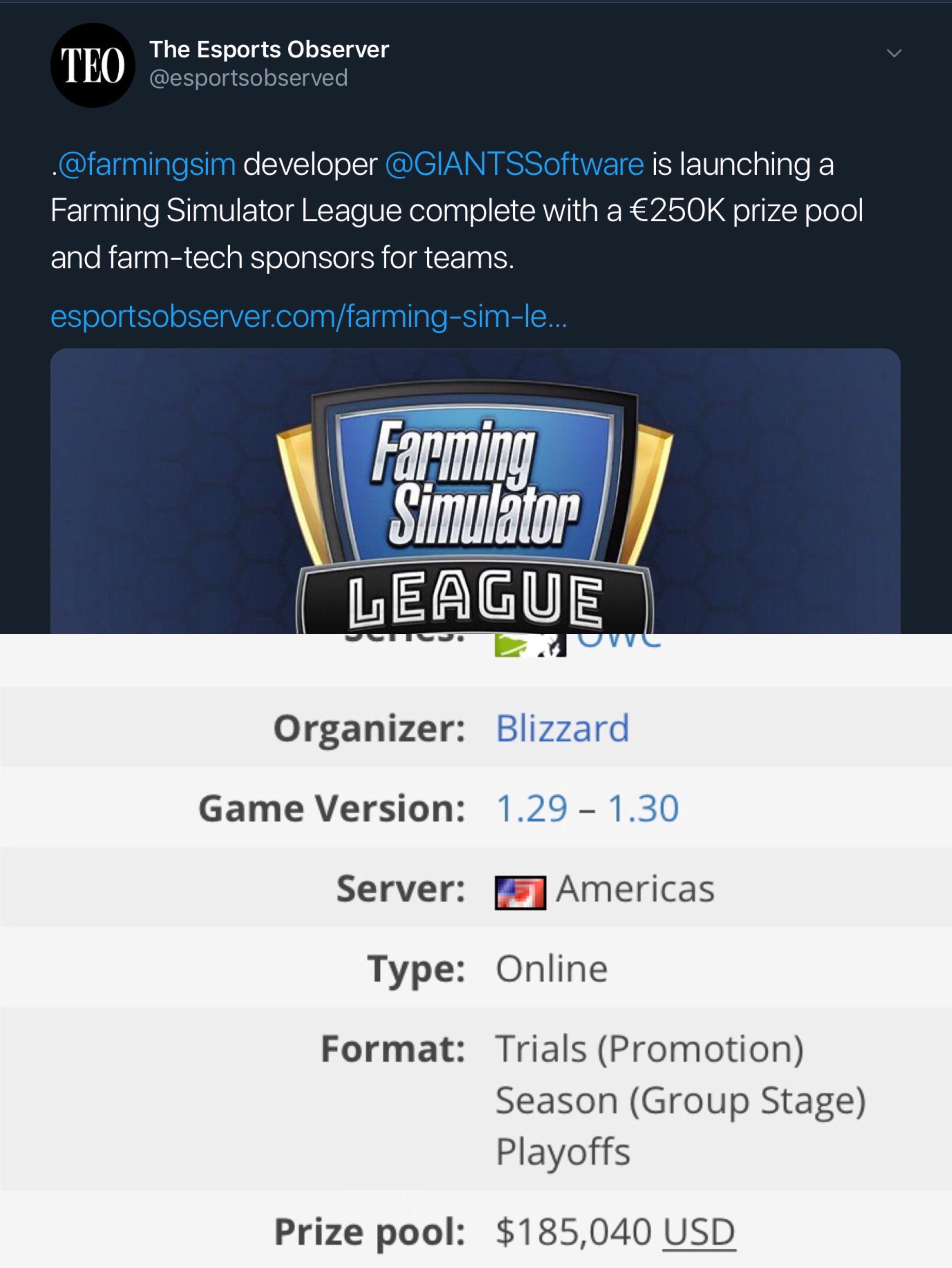 Farming Simulator confirmed to have higher prize pool than Tier 2 | Scrolller