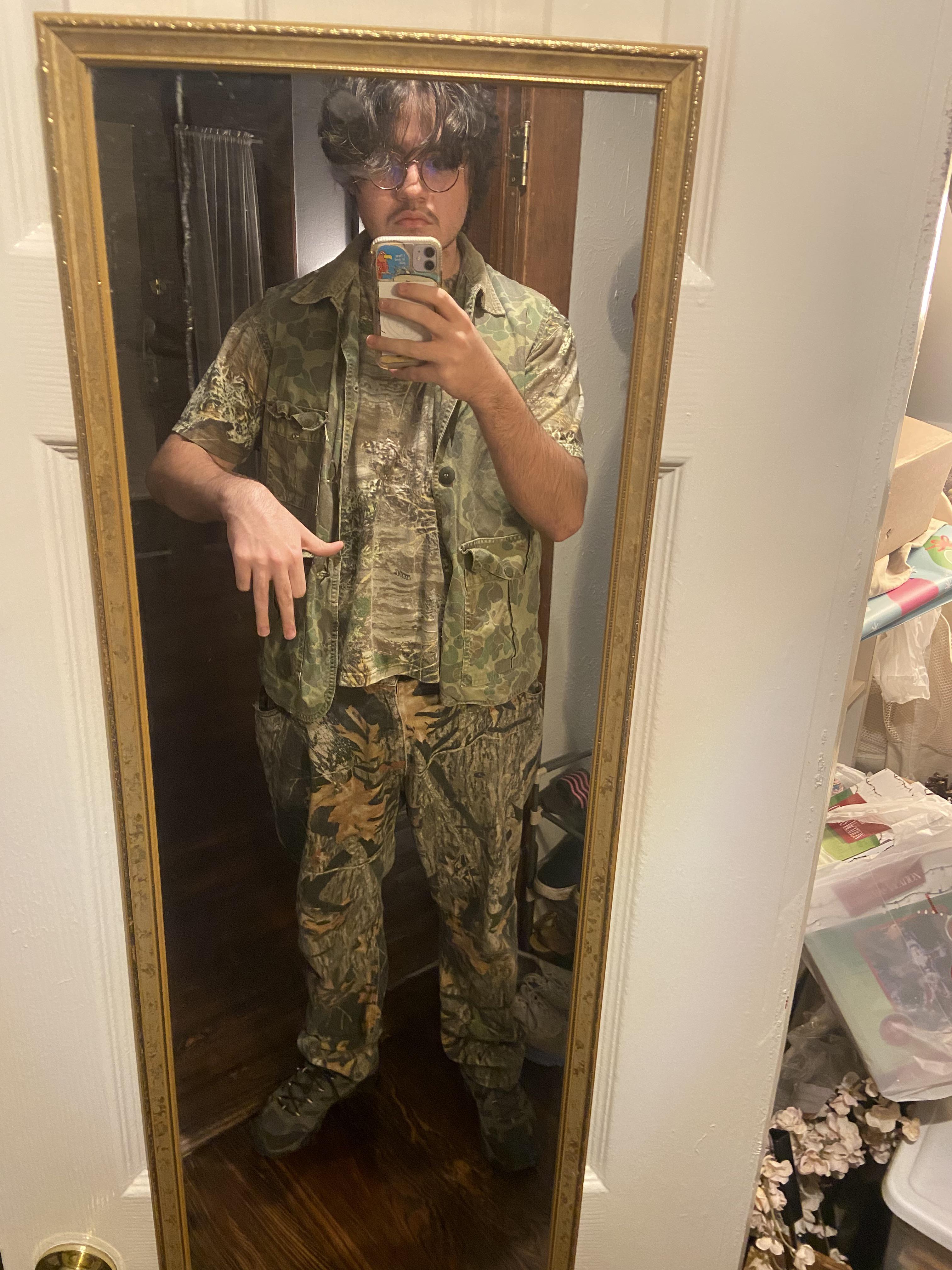 finally completed my fully thrifted camo outfit. 3 different camos hoe. | Scrolller