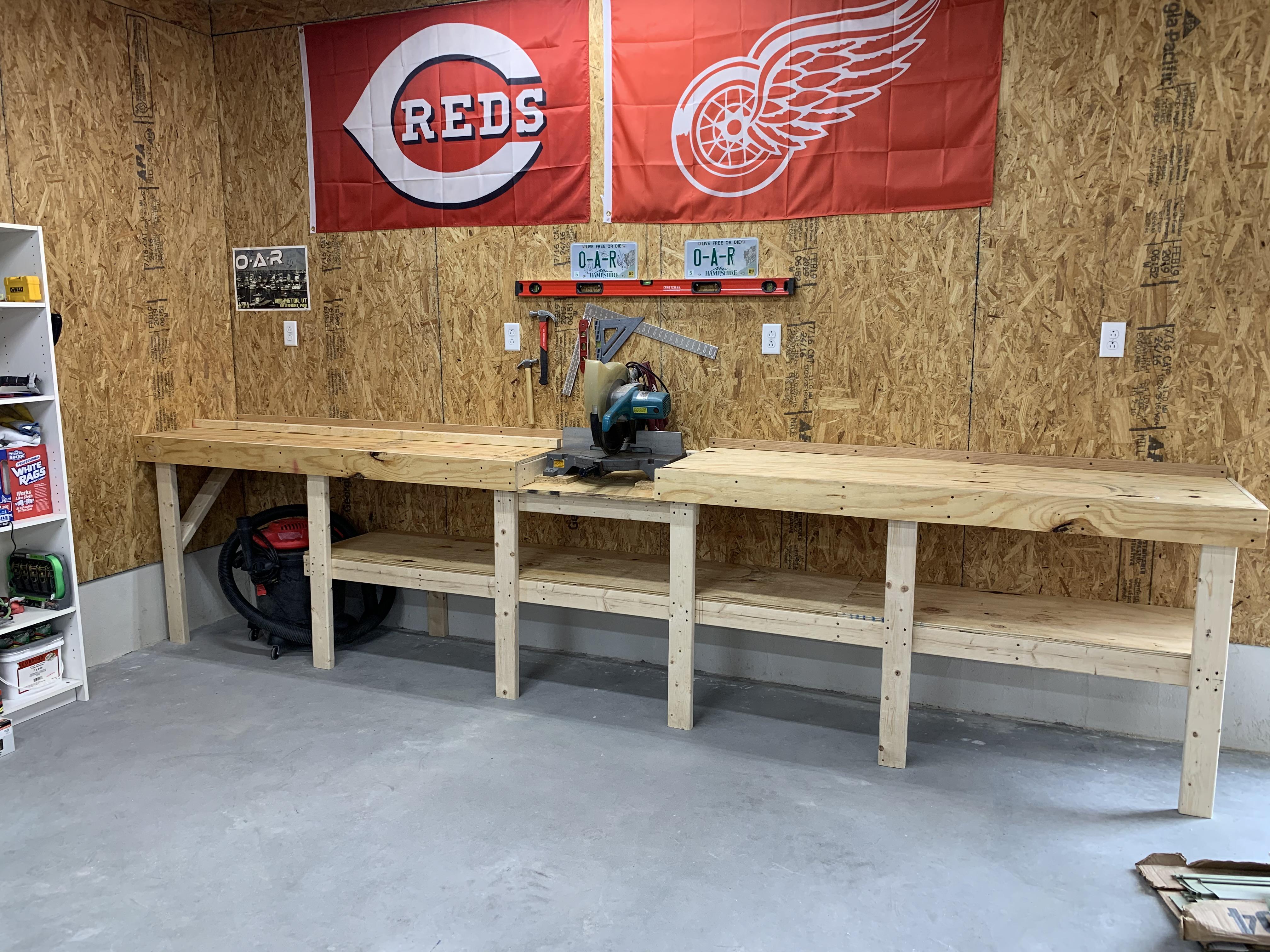 Finally have my first work bench. Built this weekend in my new garage. | Scrolller