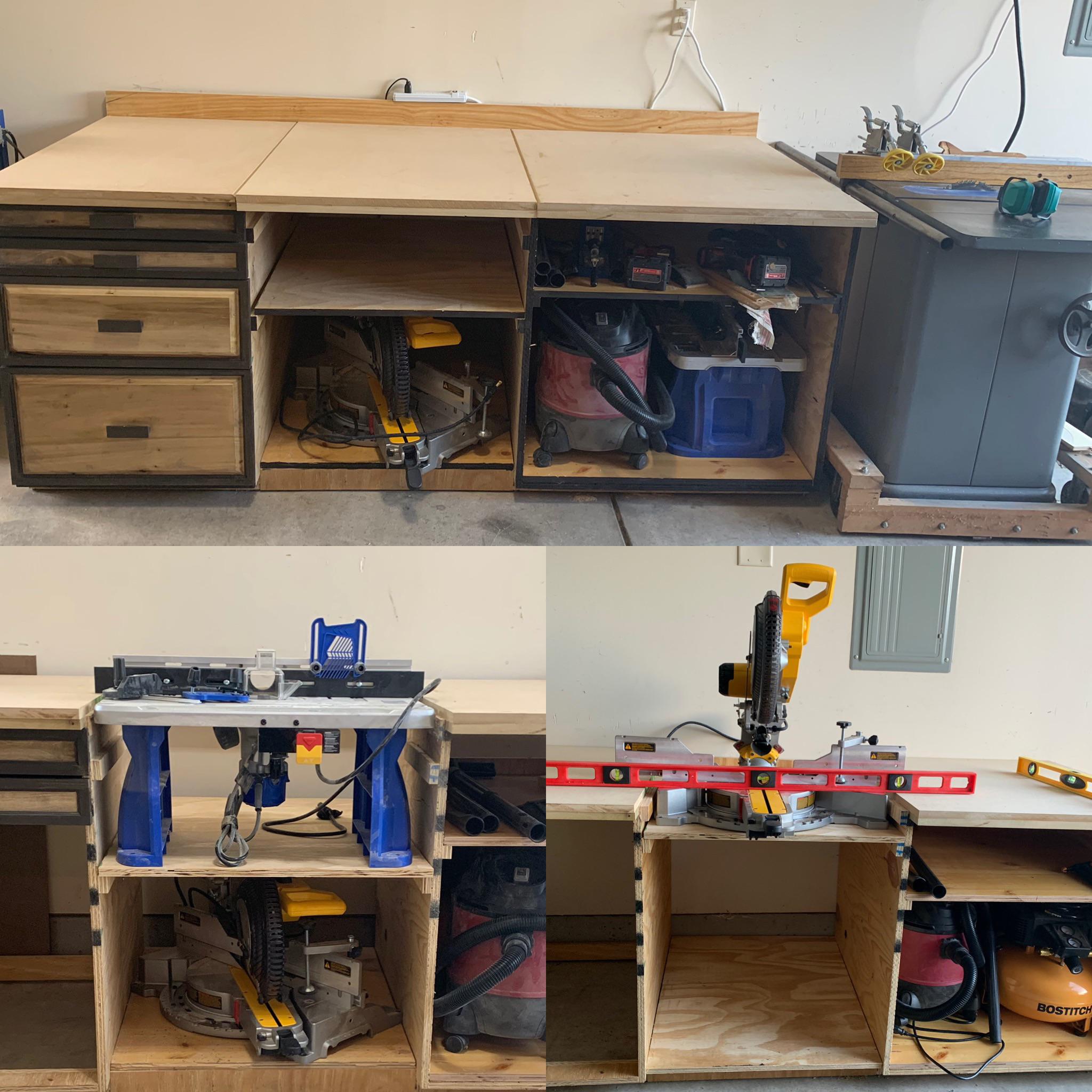 Finished my workbench! Got many ideas from this page. Removable shelves for miter saw and router ...