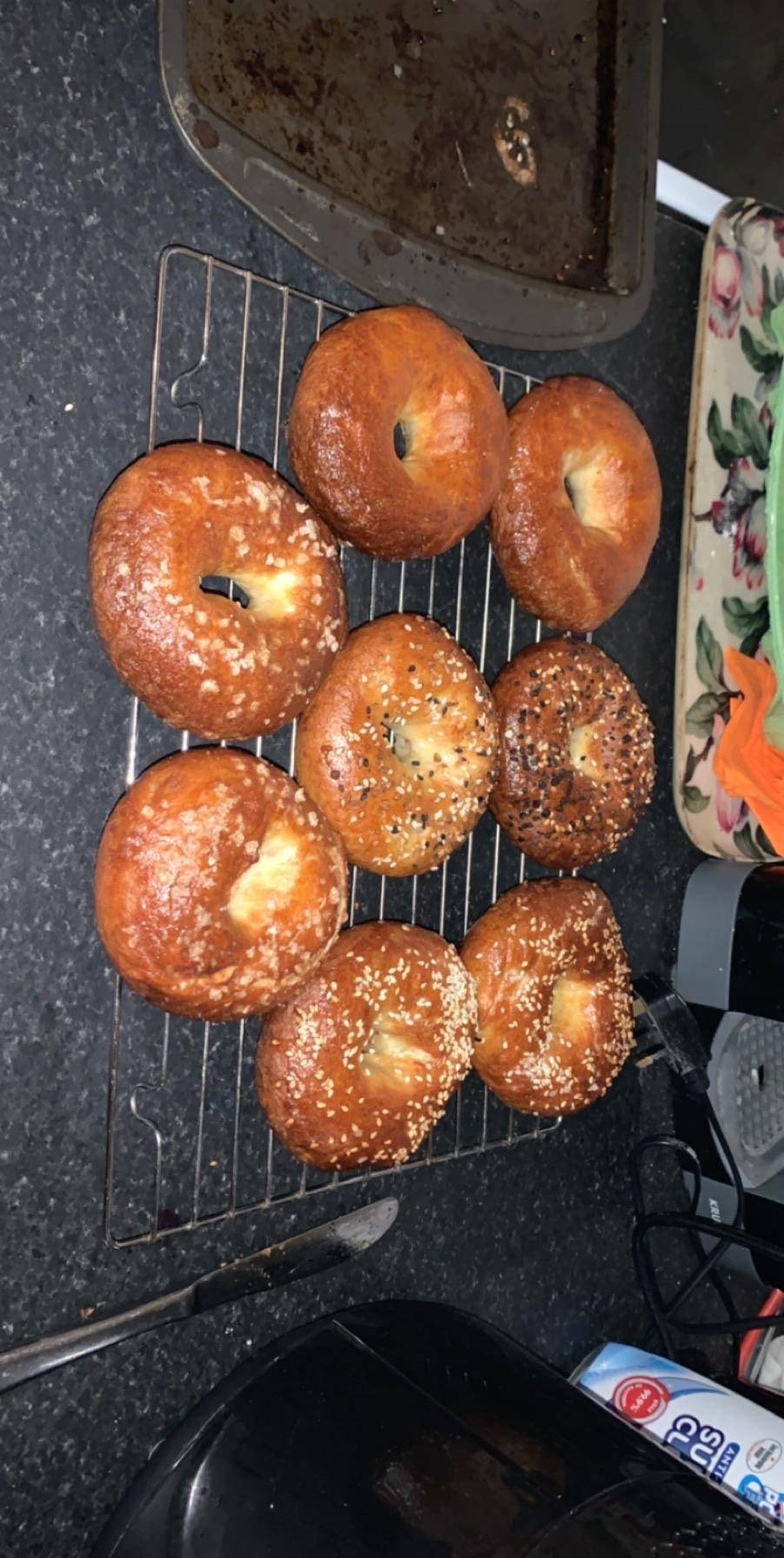 First time making bagels and holy shit there actually bagels wasn’t expecting that to work this ...