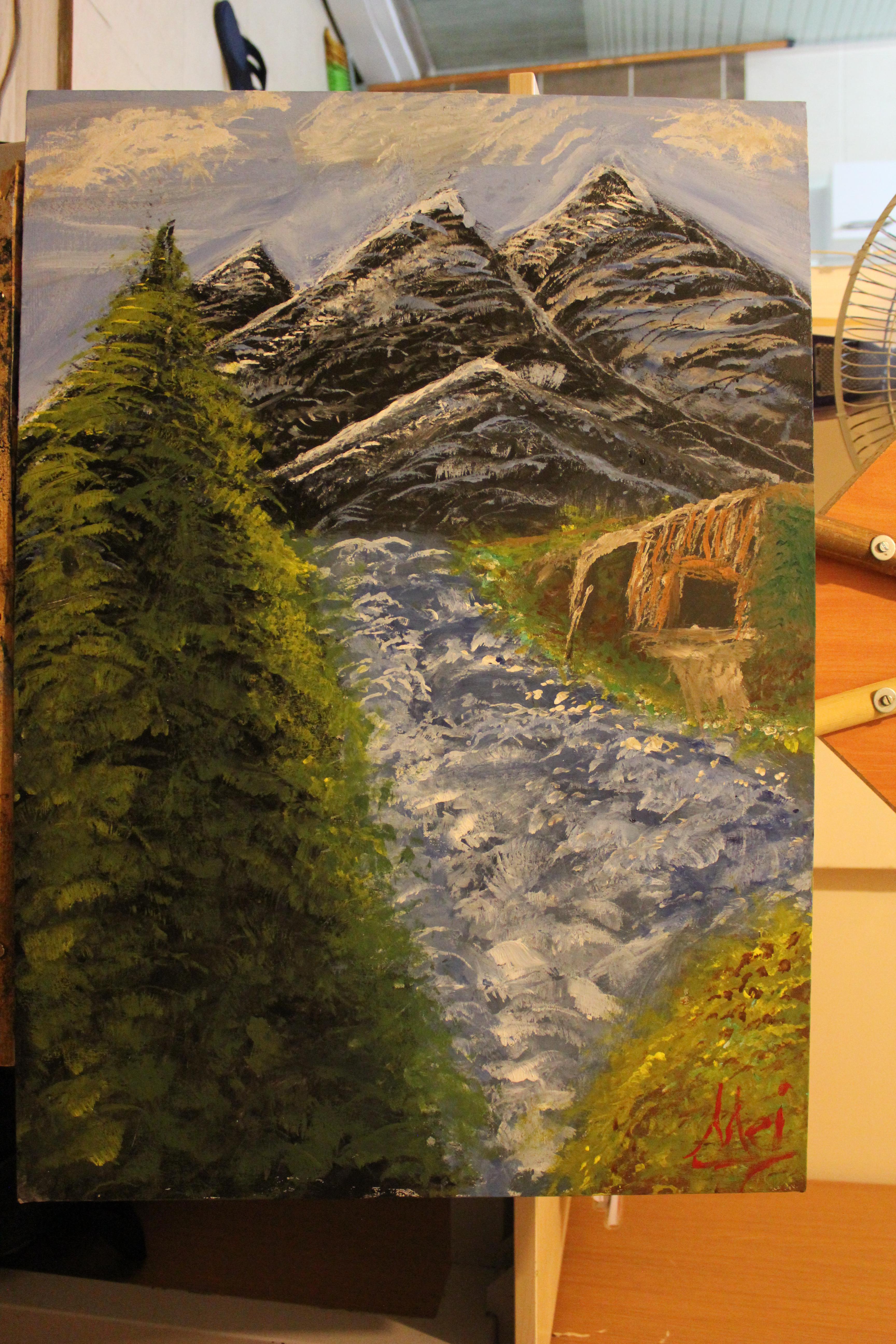 First time trying bob ross' style with acyrlic | Scrolller