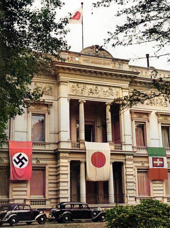 Flags of the Three Main Axis Powers in the Embassy of Japan in Berlin (September 1940) | Scrolller