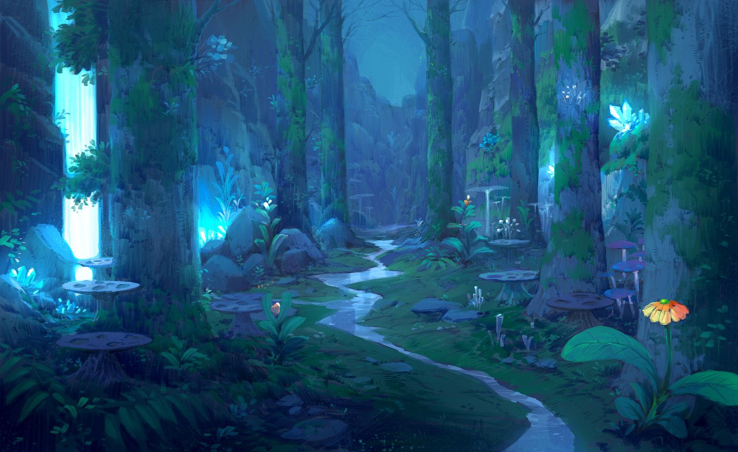 Forest Night Waterfall by JaeCheol Park | Scrolller