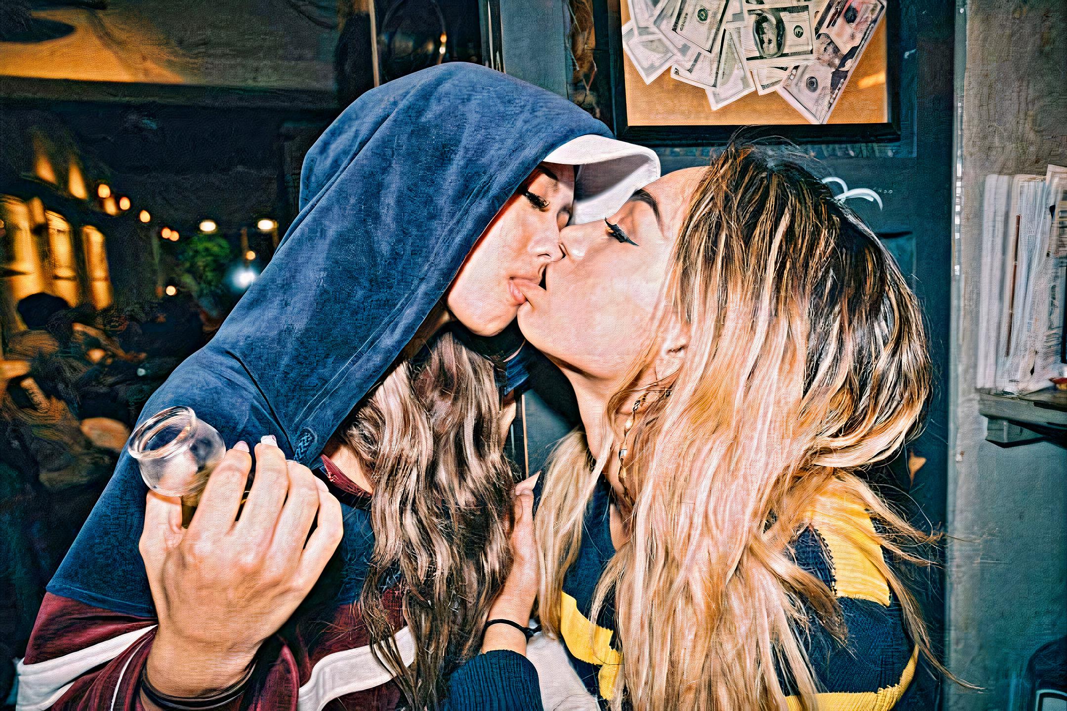 Former dancer Karen Kimijima (left) having a taste of another girl. | Scrolller