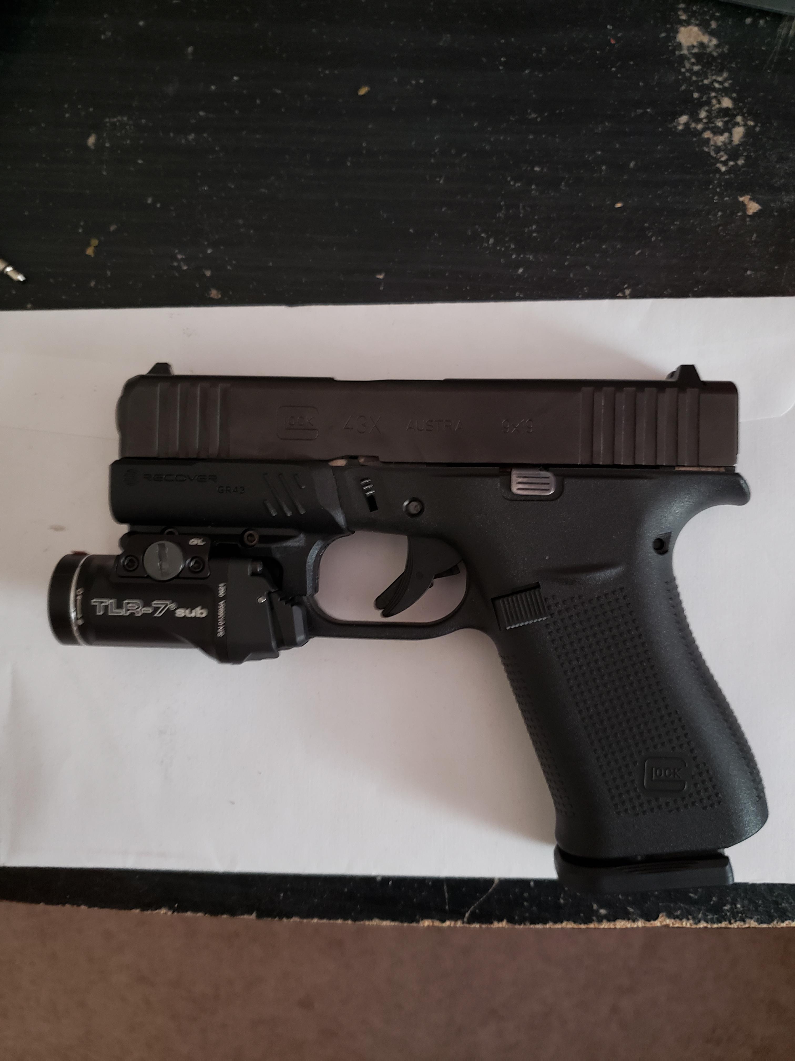 Glock 43x w/ recover tactical rail & TLR7 sub light. It worked! | Scrolller