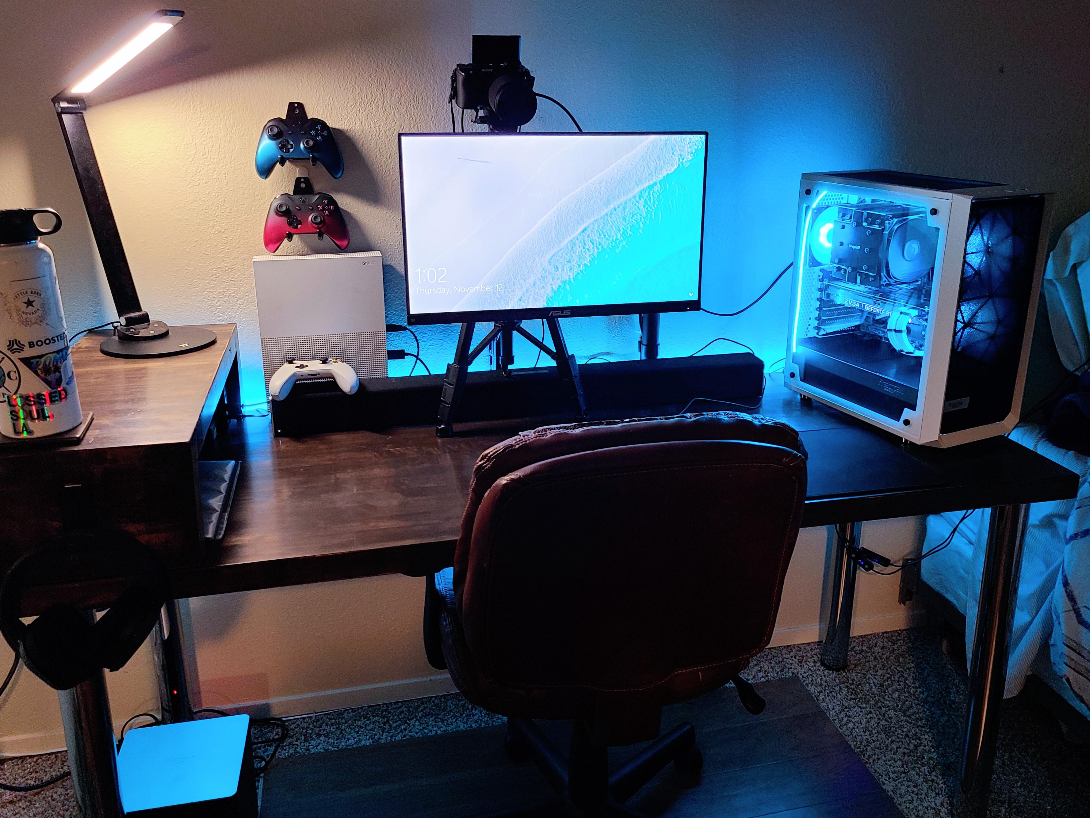 Got a monitor arm and rearranged my setup to give me much more desk space and clean up the look ...
