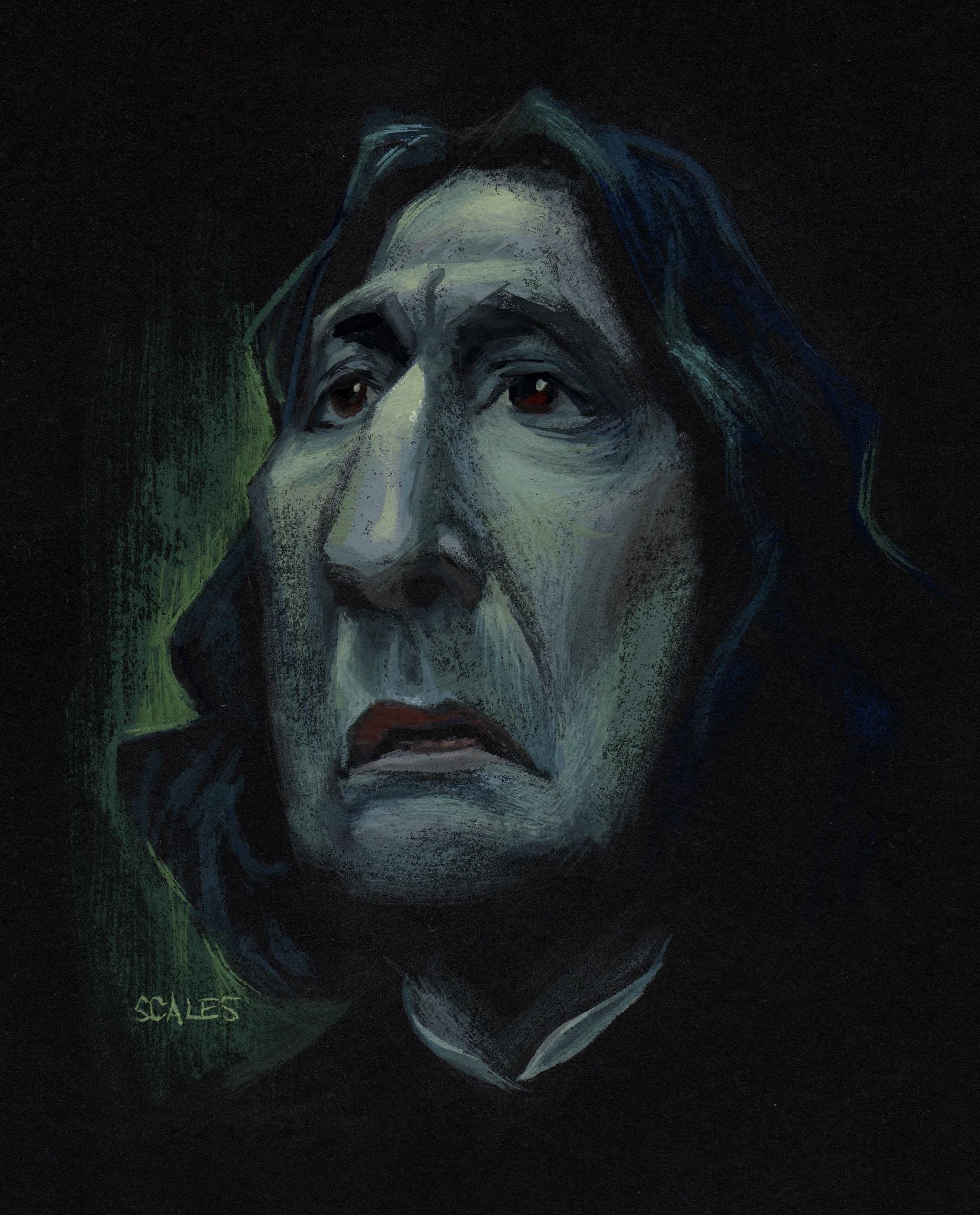 Gouache painting of Alan Rickman as Severus Snape | Scrolller