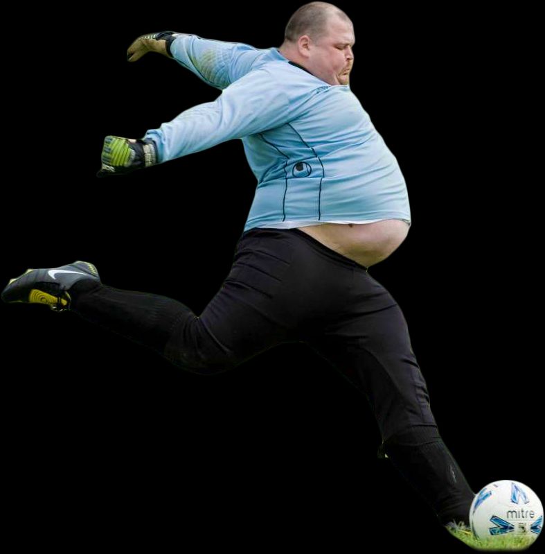 Graceful majestic large fat man kicking soccer ball | Scrolller