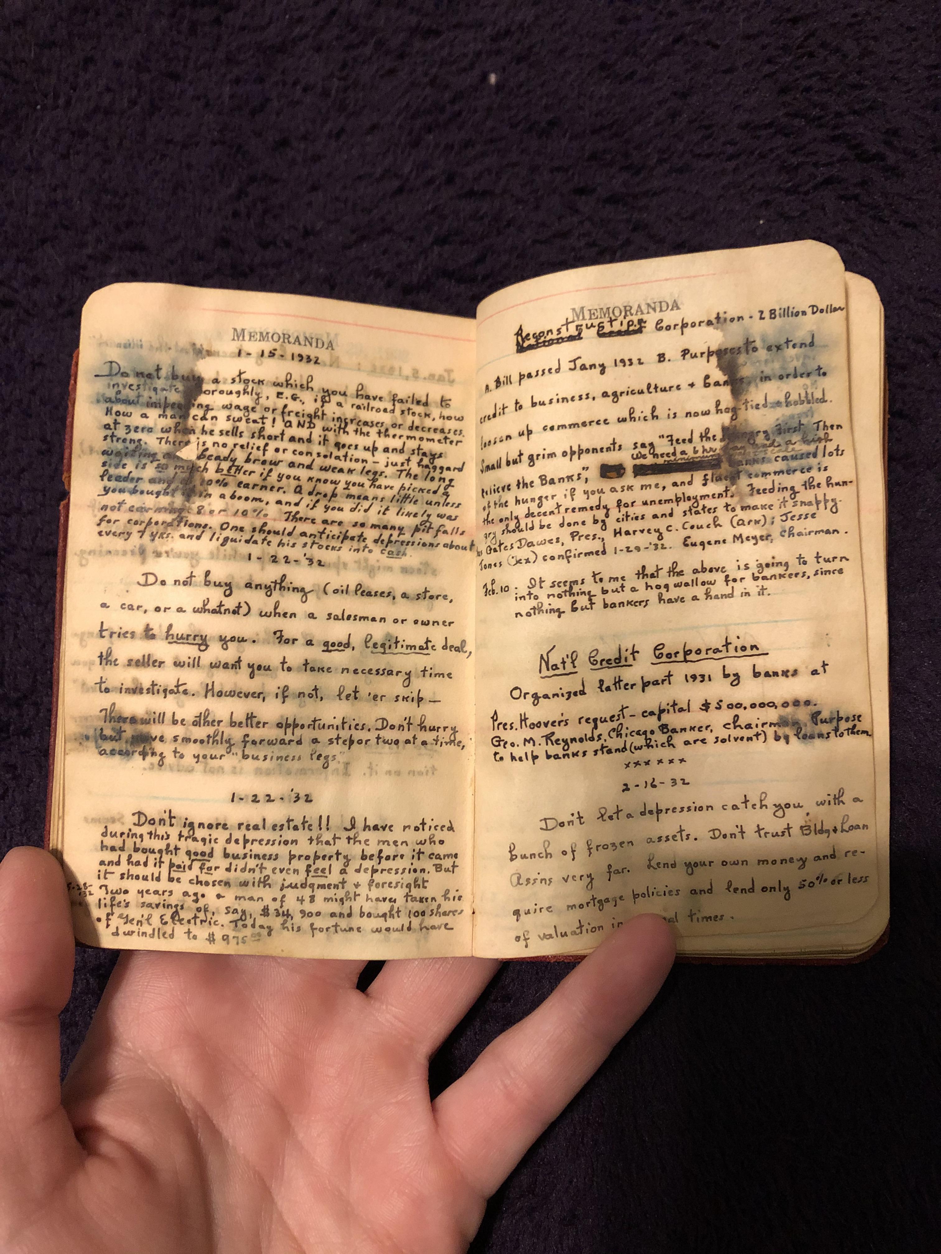 Great-grandfather’s journal (1932) with advice for investing during the Depression | Scrolller