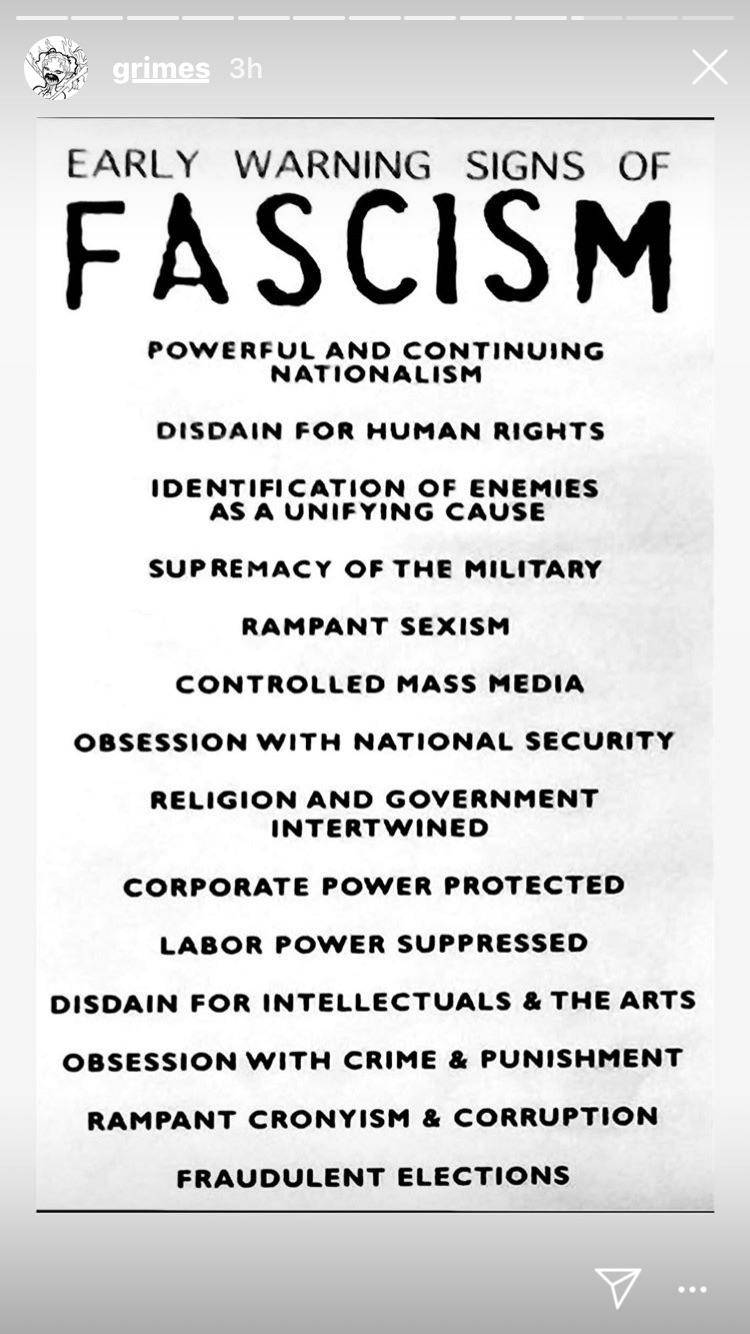 Grimes IG status - Fascism | Scrolller