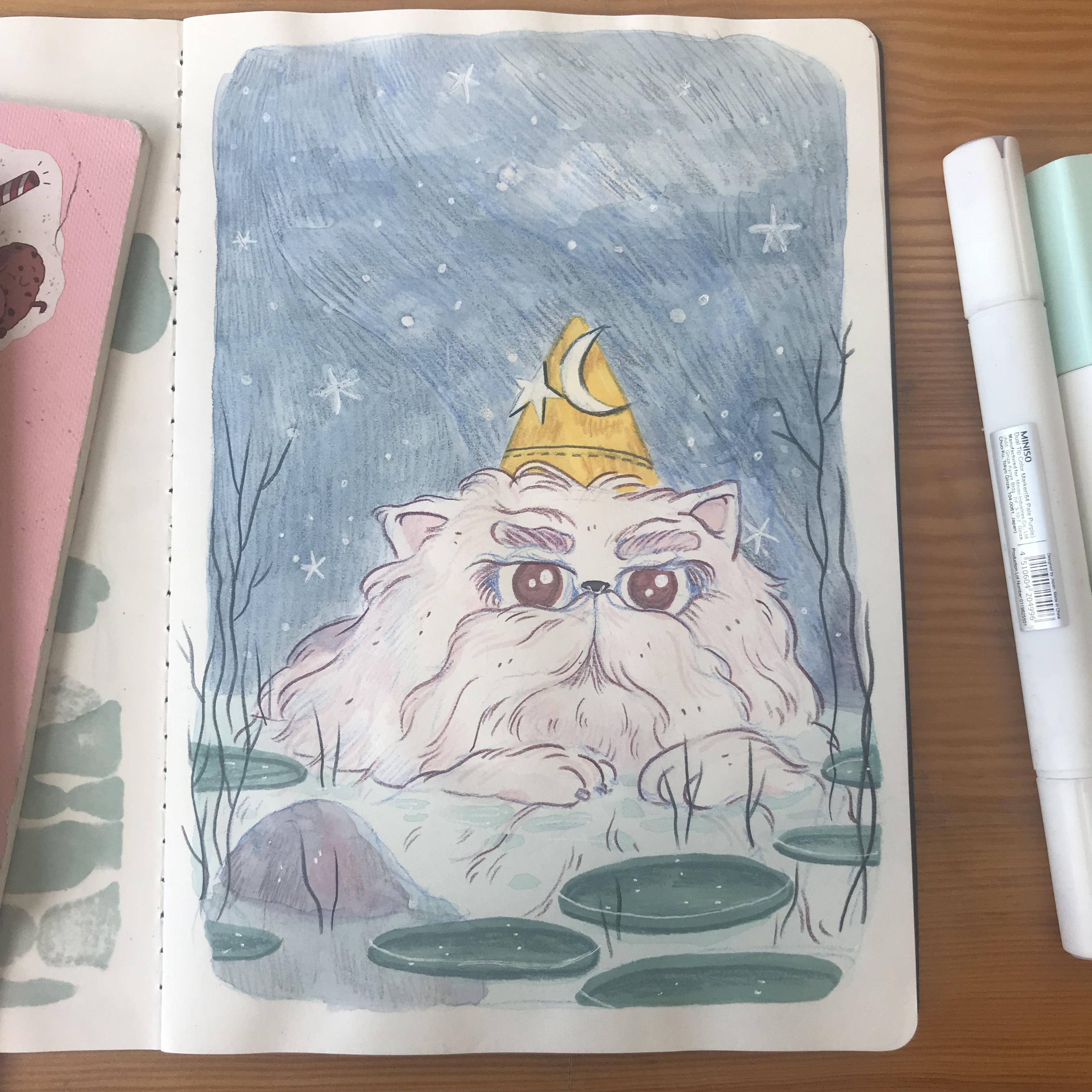 Grumpy Magical Cat watercolor day | Scrolller