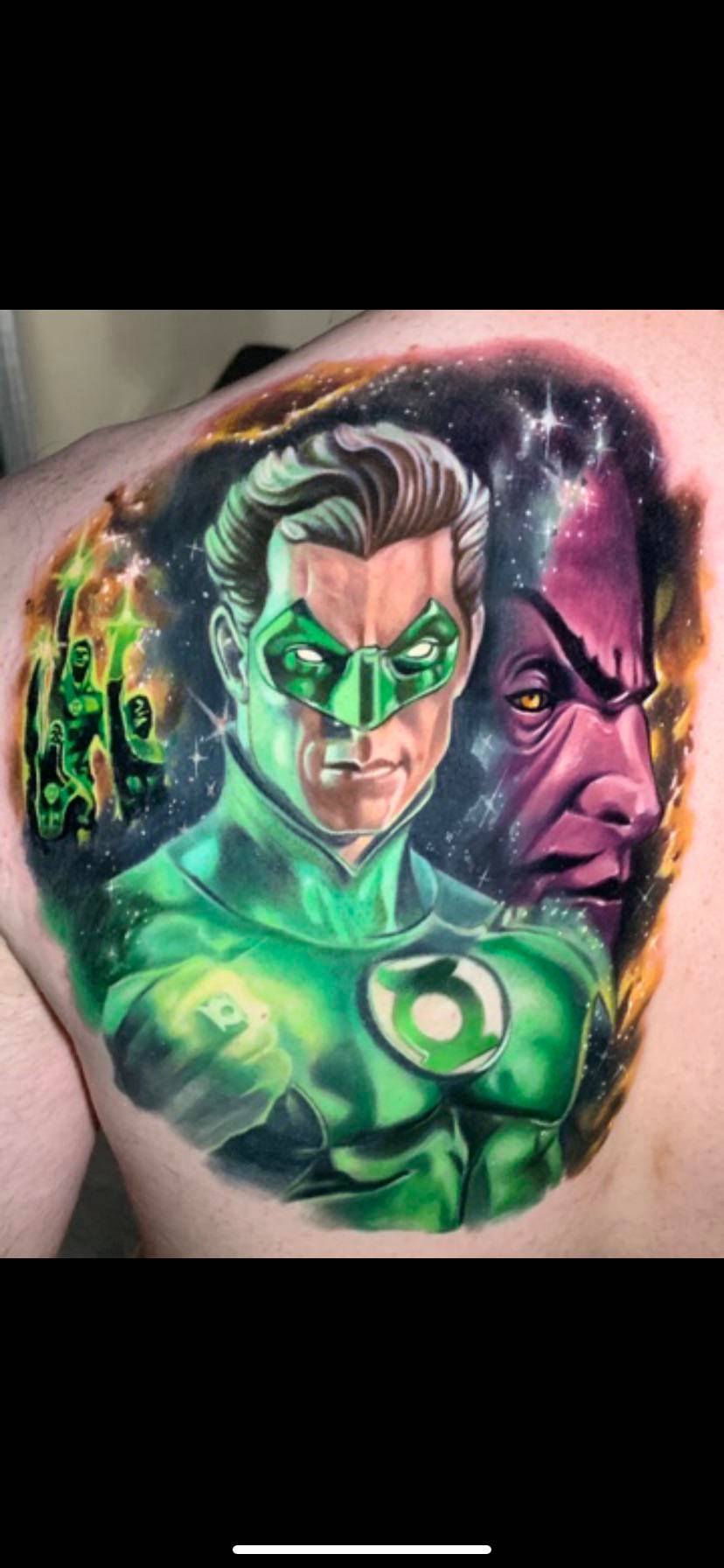 Half and Sinestro tattoo. | Scrolller