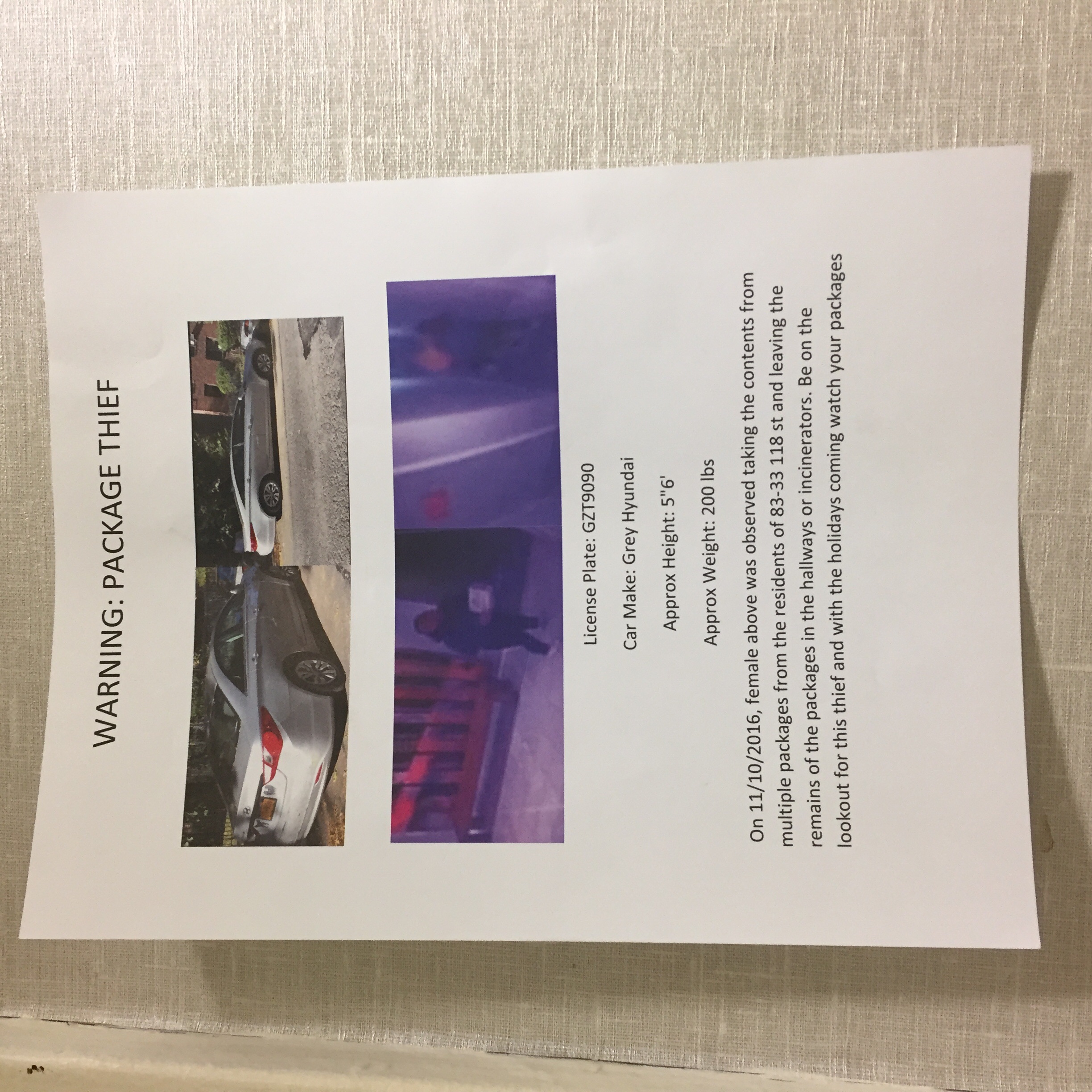 Heads up! Package thief in Kew Gardens spotted at several buildings on 83rd. | Scrolller