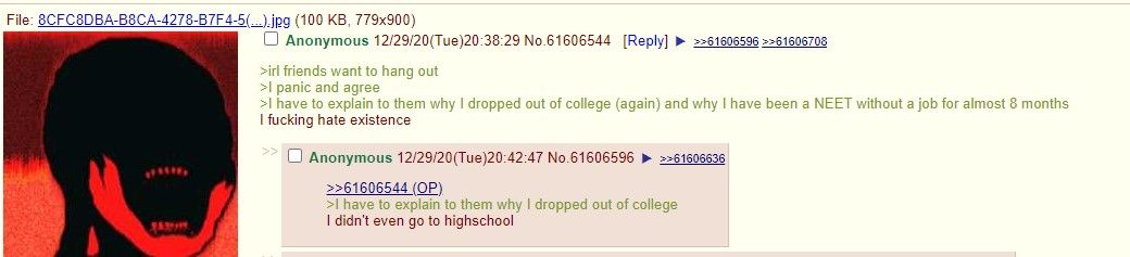 High school drop out anon tries to comfort college dropout anon | Scrolller