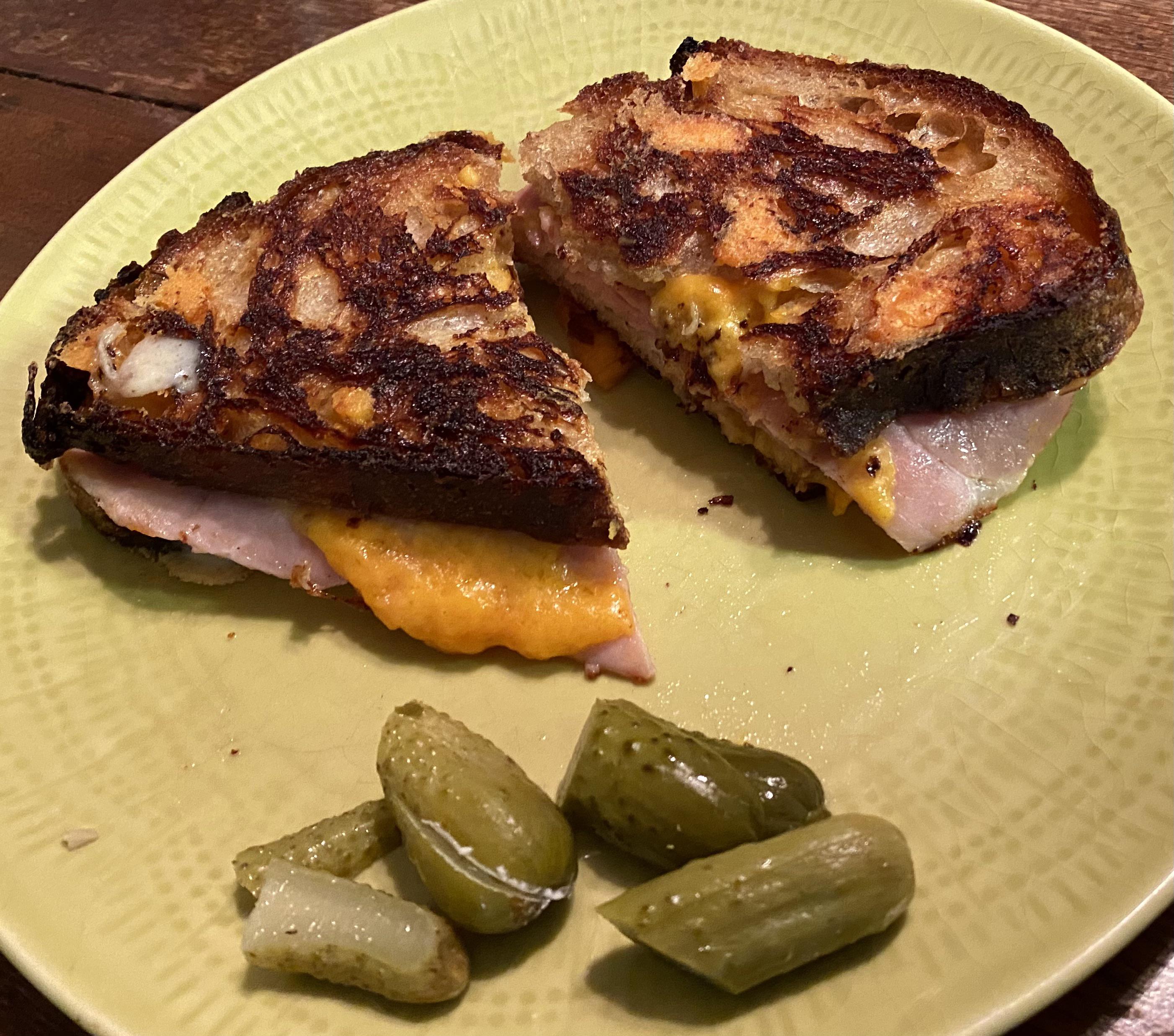 [Homemade] Grilled Ham and Cheese, Ghost Pepper Pickles | Scrolller