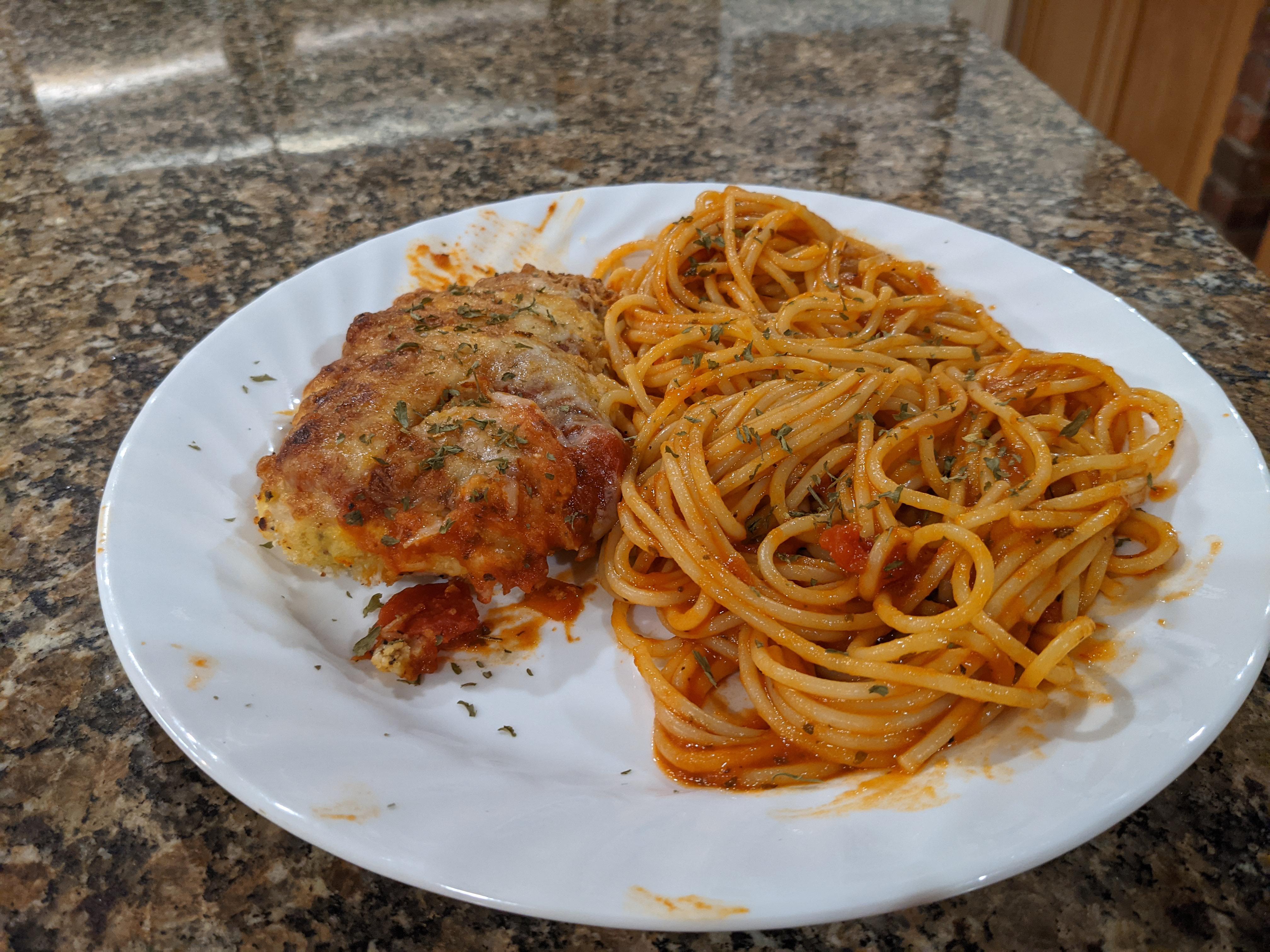 [Homemade] Oven baked chicken parmesan with spaghetti. | Scrolller