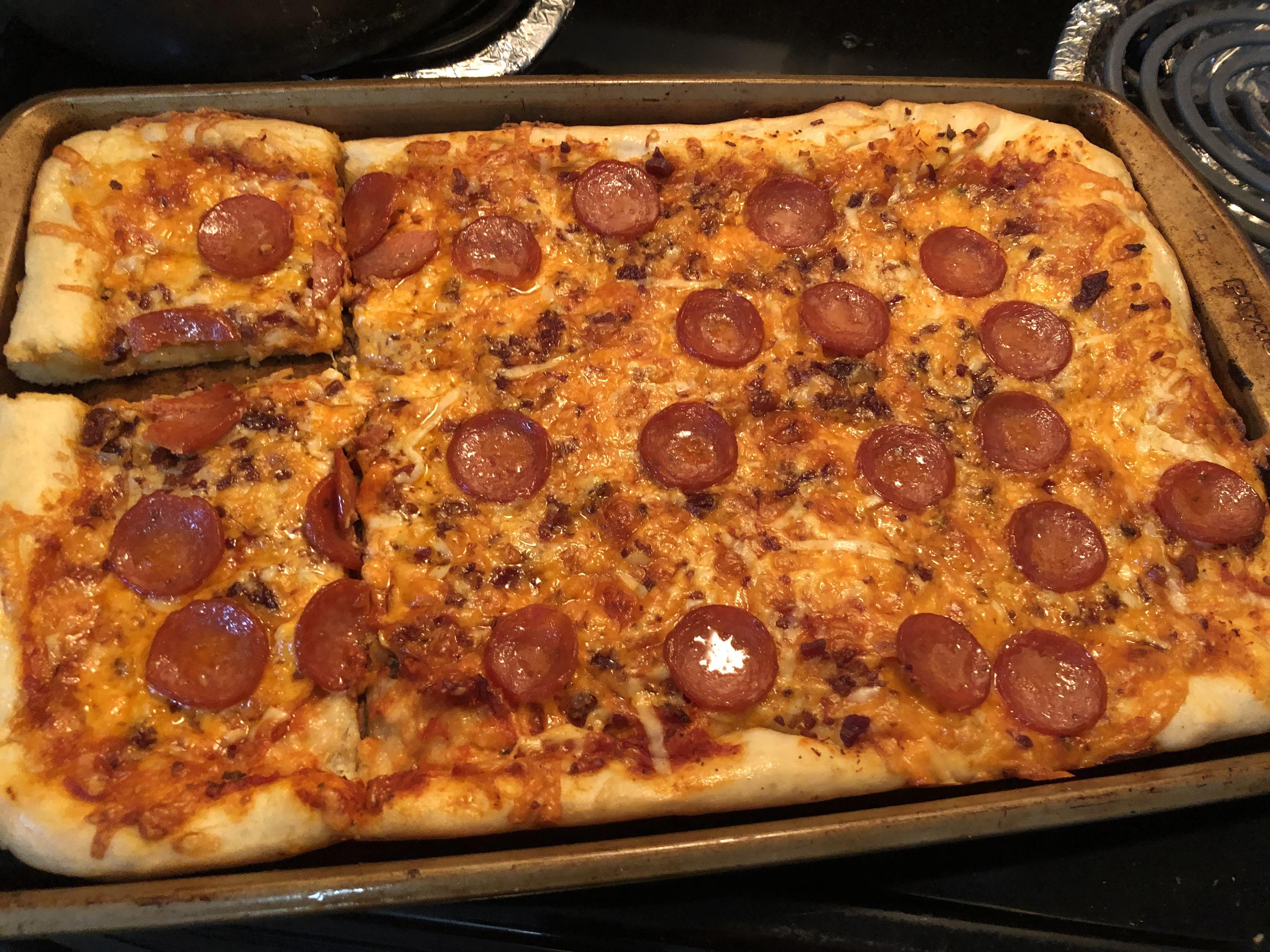 Homemade pizza Pepperoni and bacon | Scrolller