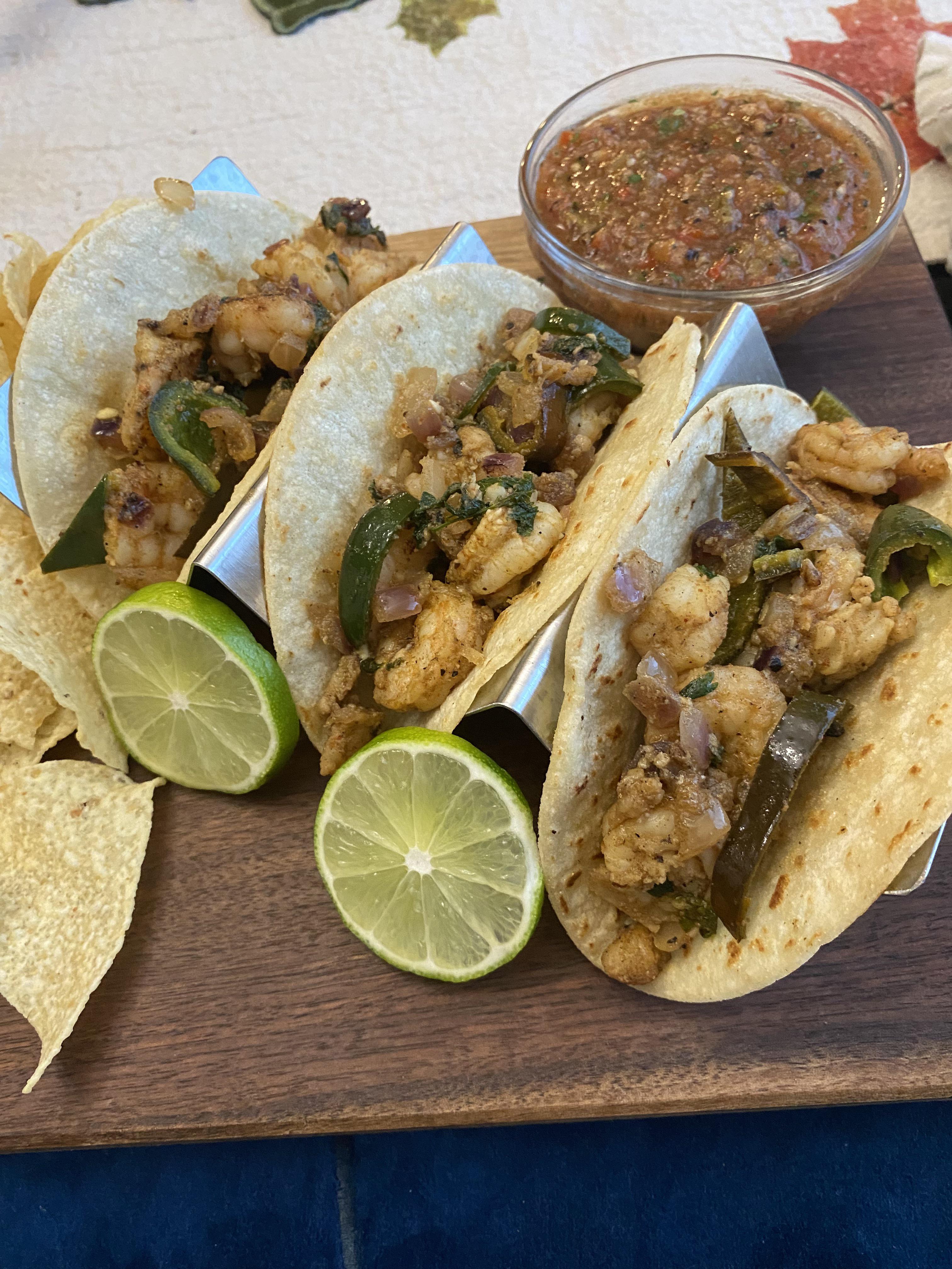 [Homemade] Shrimp tacos with fire roasted salsa | Scrolller