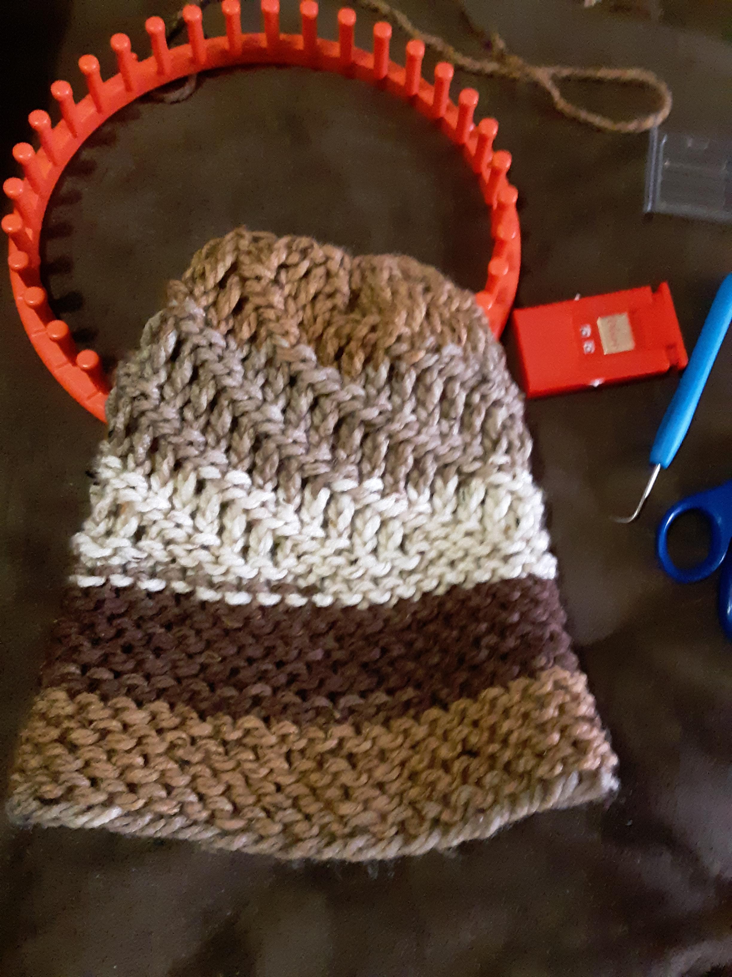 Hot off the loom. Garter stitch brim and spiral knit body! | Scrolller