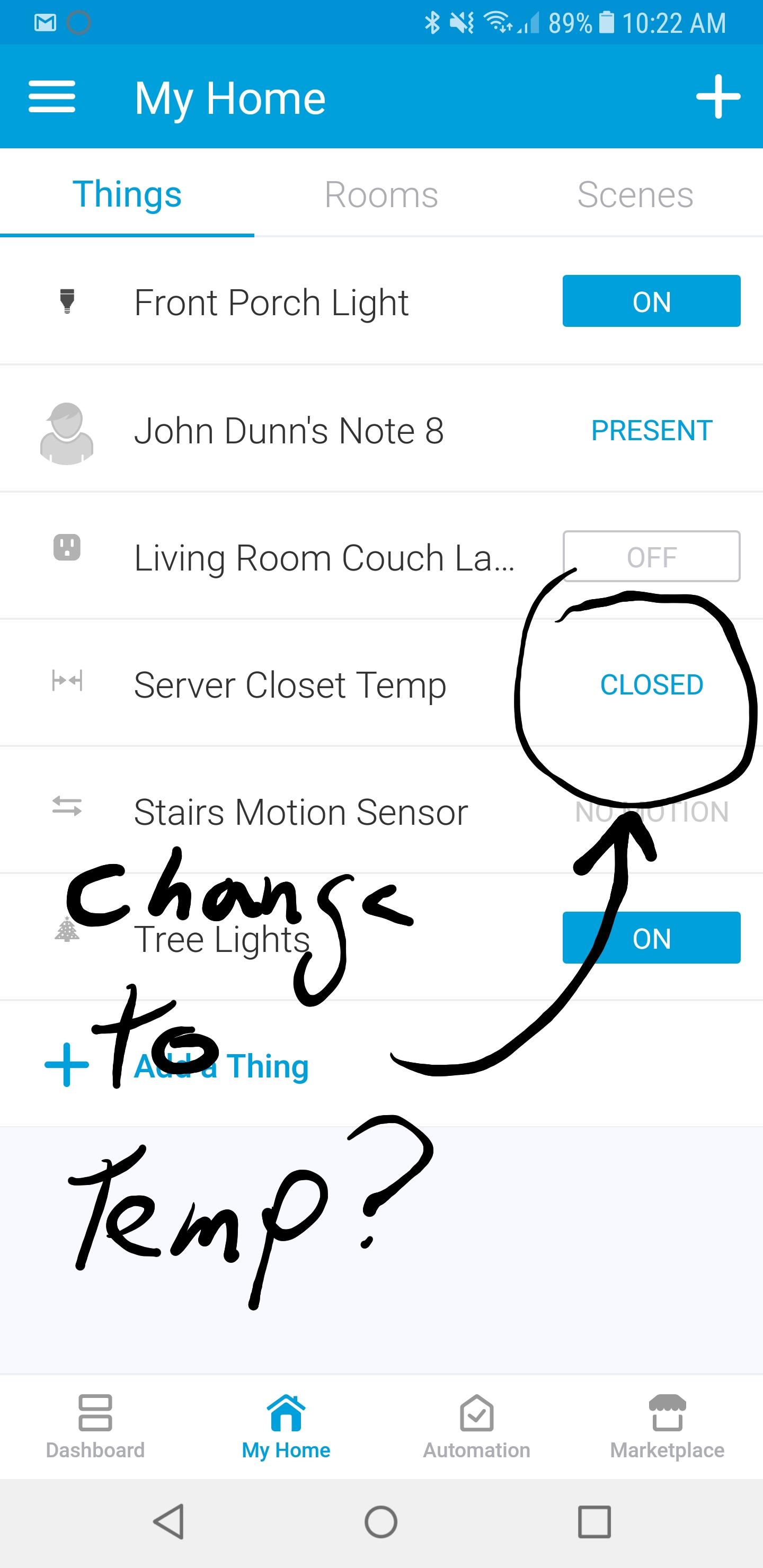 How can i change multipurpose sensor to show temp? | Scrolller