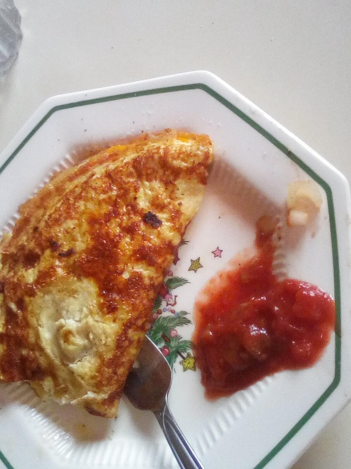 [I ate] cheese and onion omelette with salsa on the side. It was amazing. | Scrolller