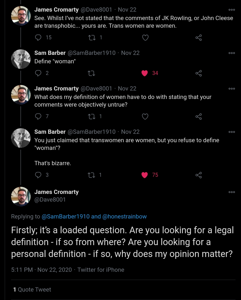 I can't define woman, it's a loaded question. | Scrolller