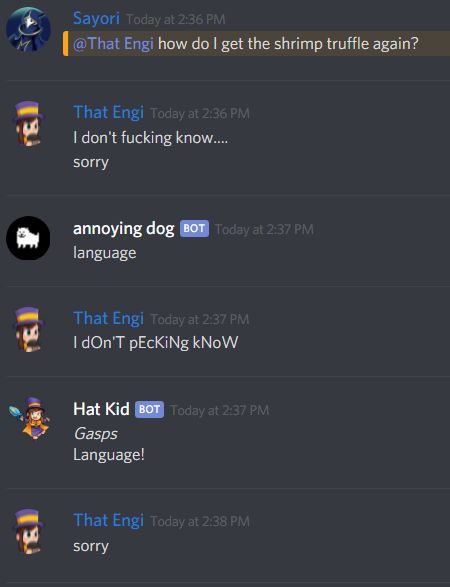 I cursed around Hat kid, I'm sorry... | Scrolller