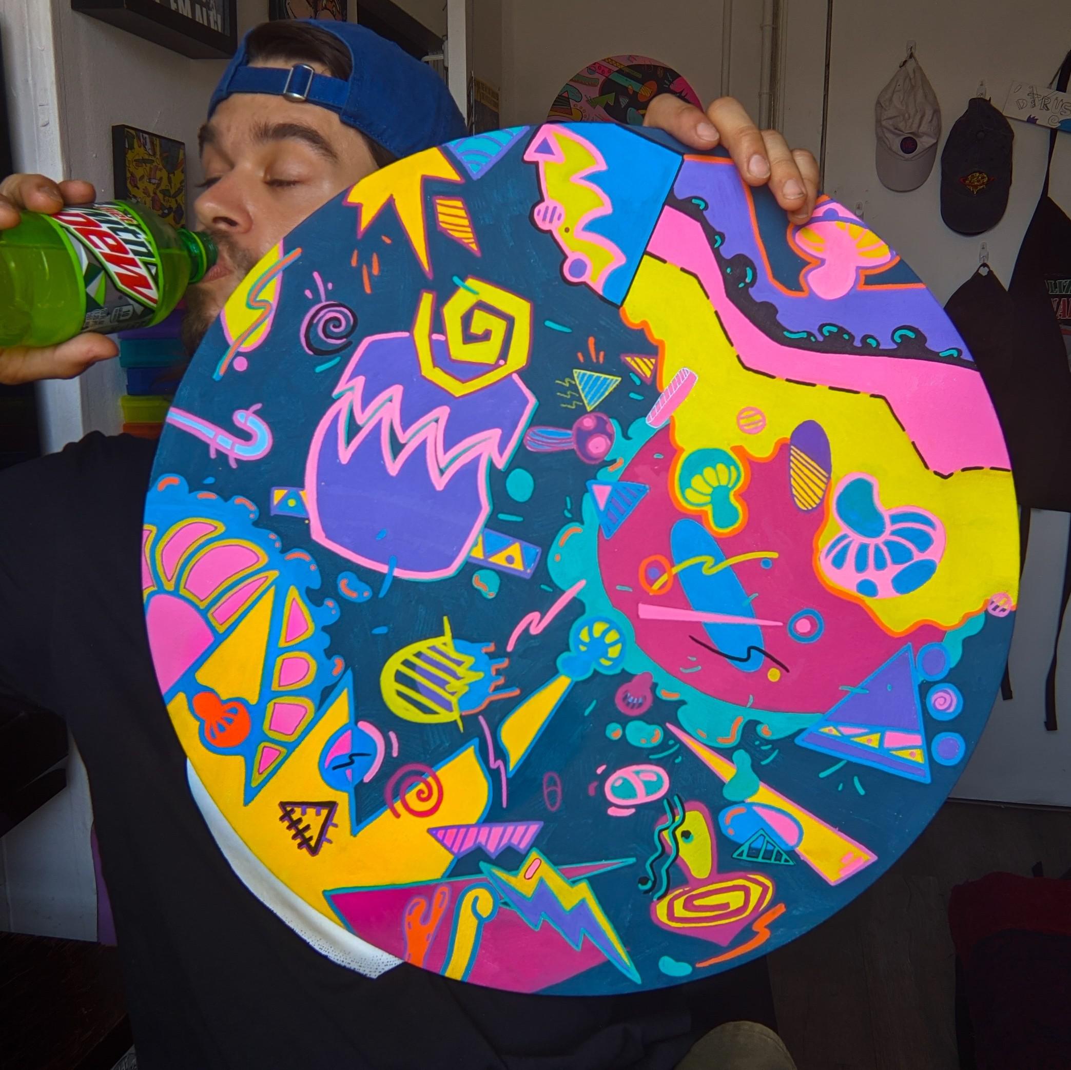 I do BPD/OCD related art and this last piece dedicated to my first trip. Me, POSCA on round ...