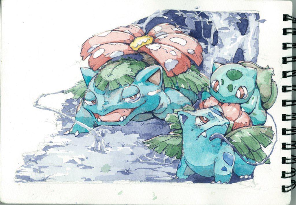 I draw Bulbasaur family with watercolor! | Scrolller