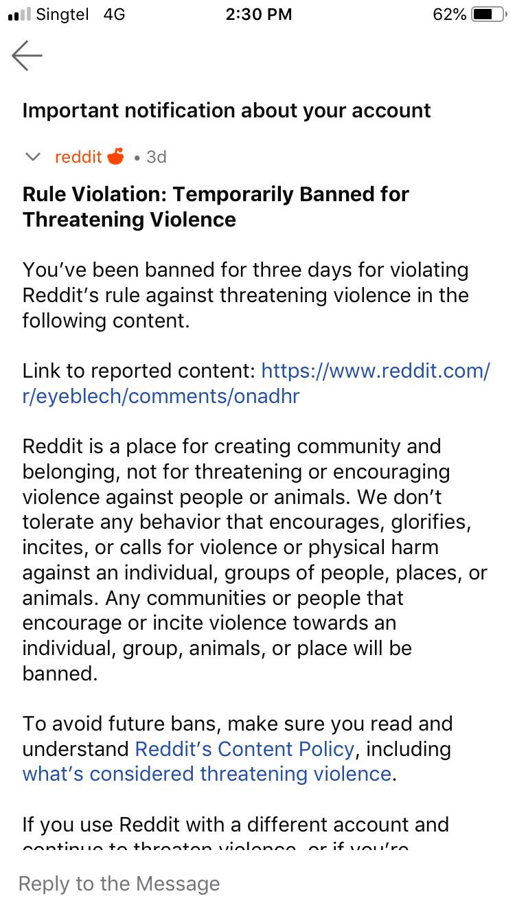 i got banned for posting gore, wtf? | Scrolller