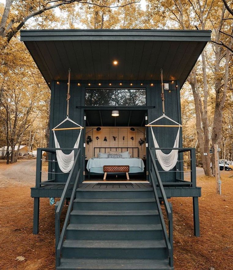 I love this cute tiny cabin in Maine! Located at Sandy Pines Campground | Scrolller