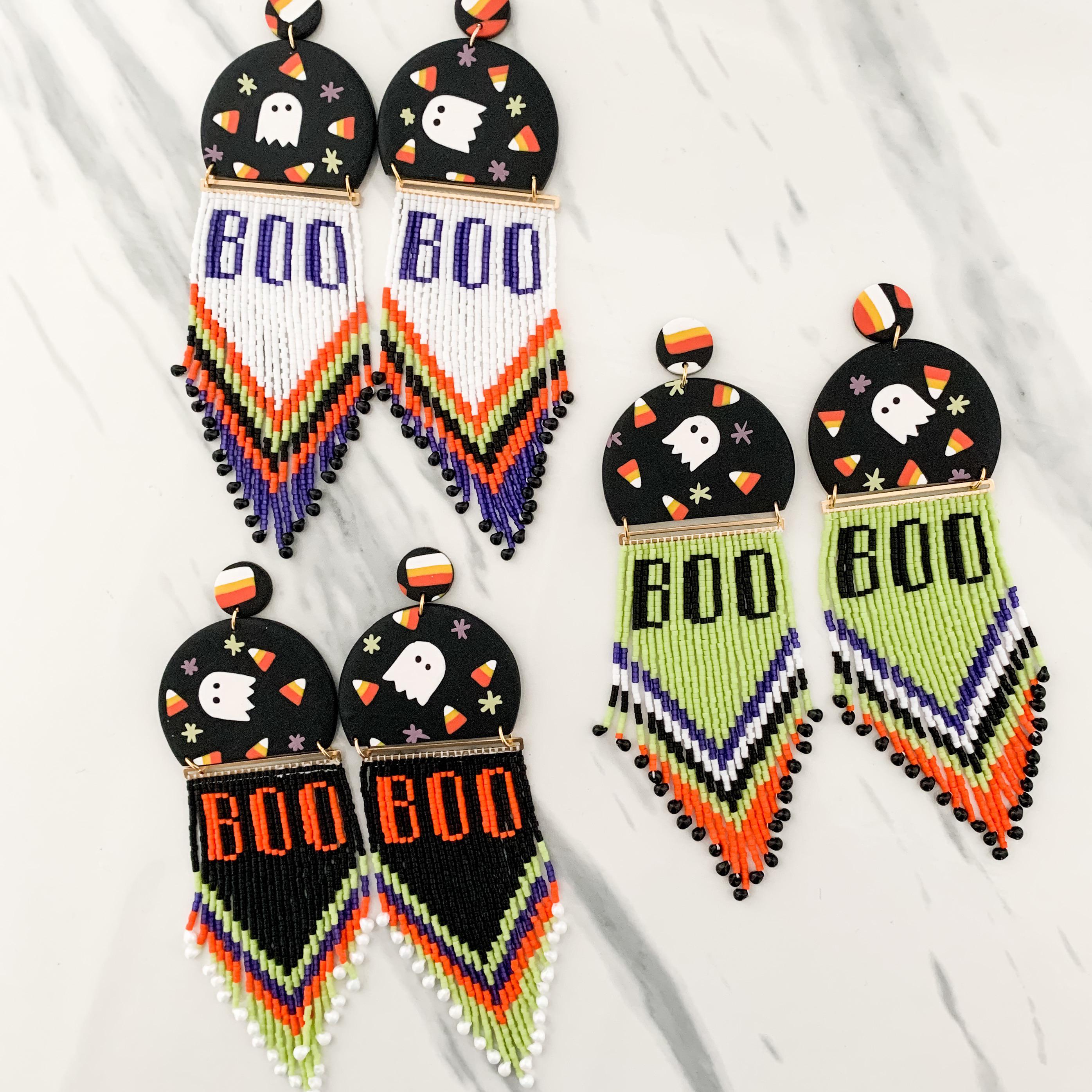 I made these “Spooky Boo” Beaded Fringe and Clay Dangle Earrings | Scrolller