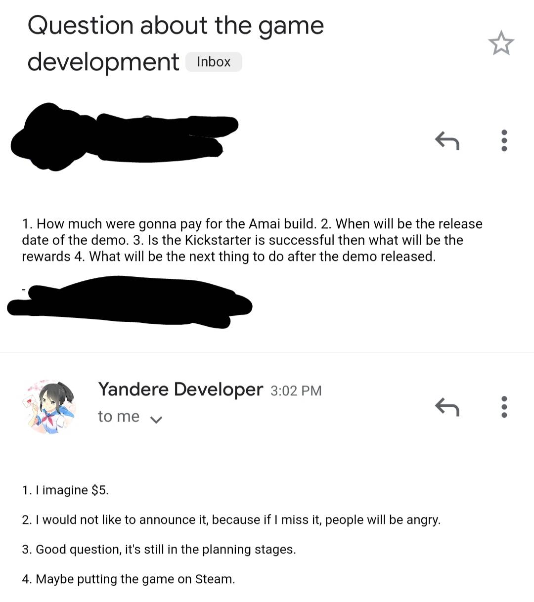 I question YandereDev via Email | Scrolller
