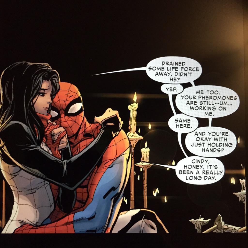 I really like the Cindy Moon & Peter Parker lovefest. They were bit by the same spider so that ...