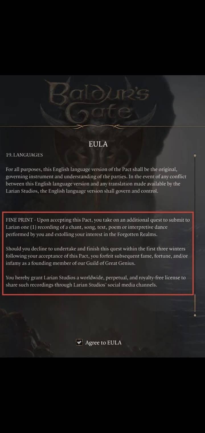 I'm really looking forward to all the fan art to come out of this EULA | Scrolller