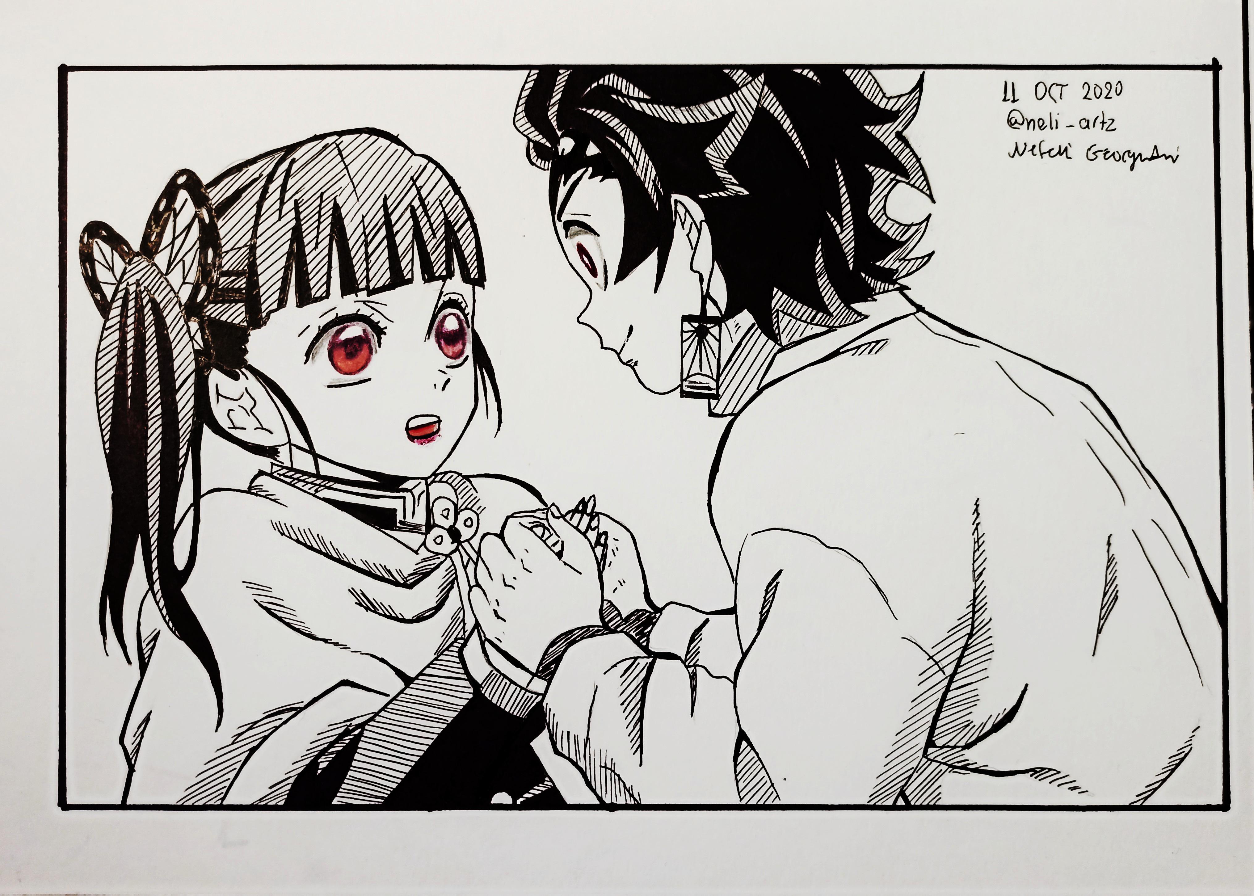 Inktober day 8 - Kanao x Tanjiro | Scrolller