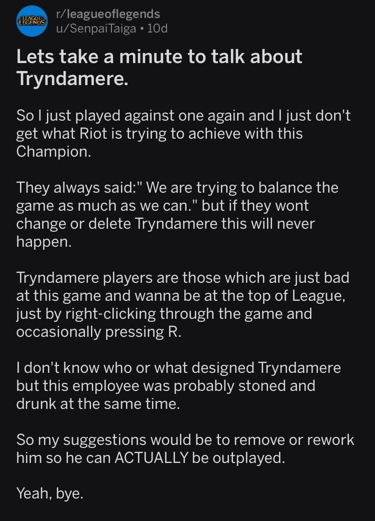 Insightful post about Tryndamere from reddit challenjours. | Scrolller