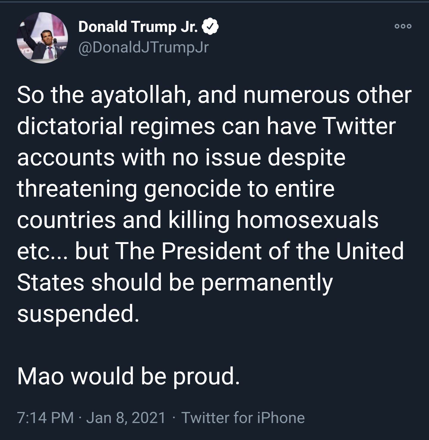 Interesting method of gaining sympathy. Compare daddy to other dictators! | Scrolller