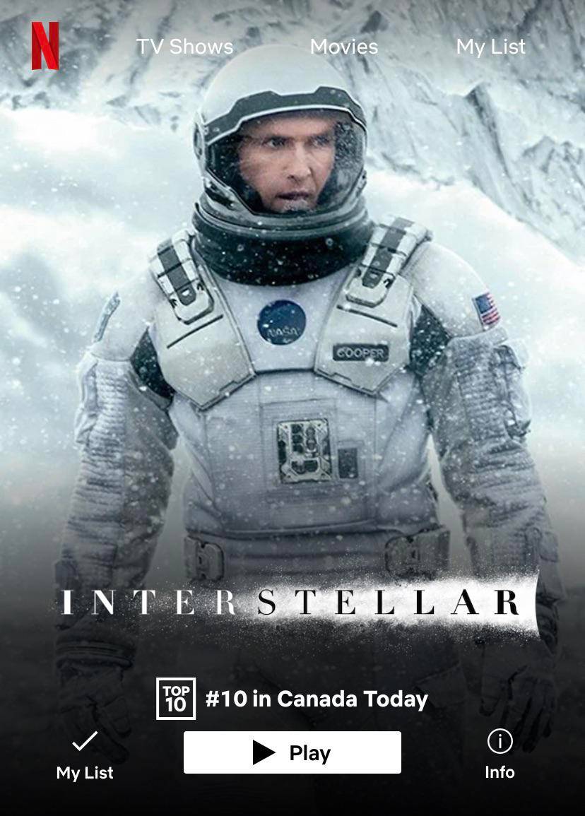 Interstellar is on Canadian Netflix!!! | Scrolller