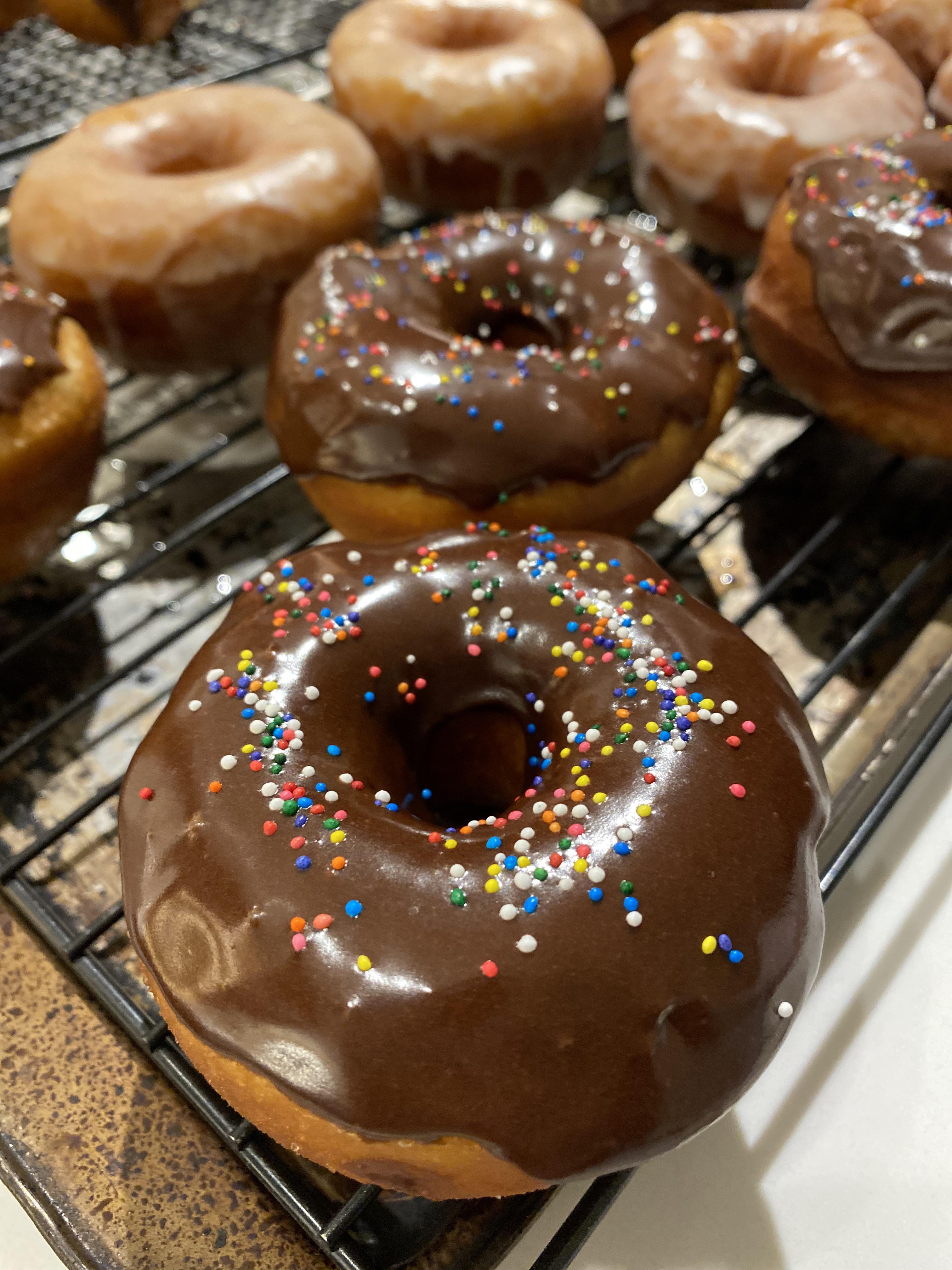 Joshua inspired to try making donuts for the first time. They are delish and surprisingly easy ...